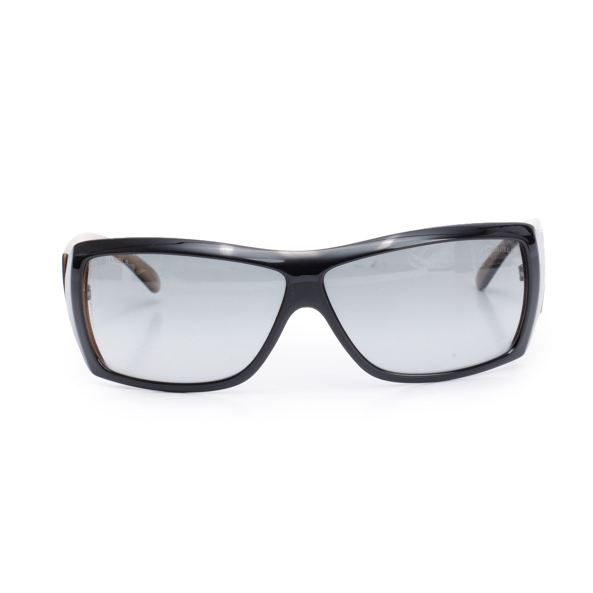 Chanel 6021-B Black/Beige Acetate Baguette Crystal CC Shield Sunglasse – OLIVER'S