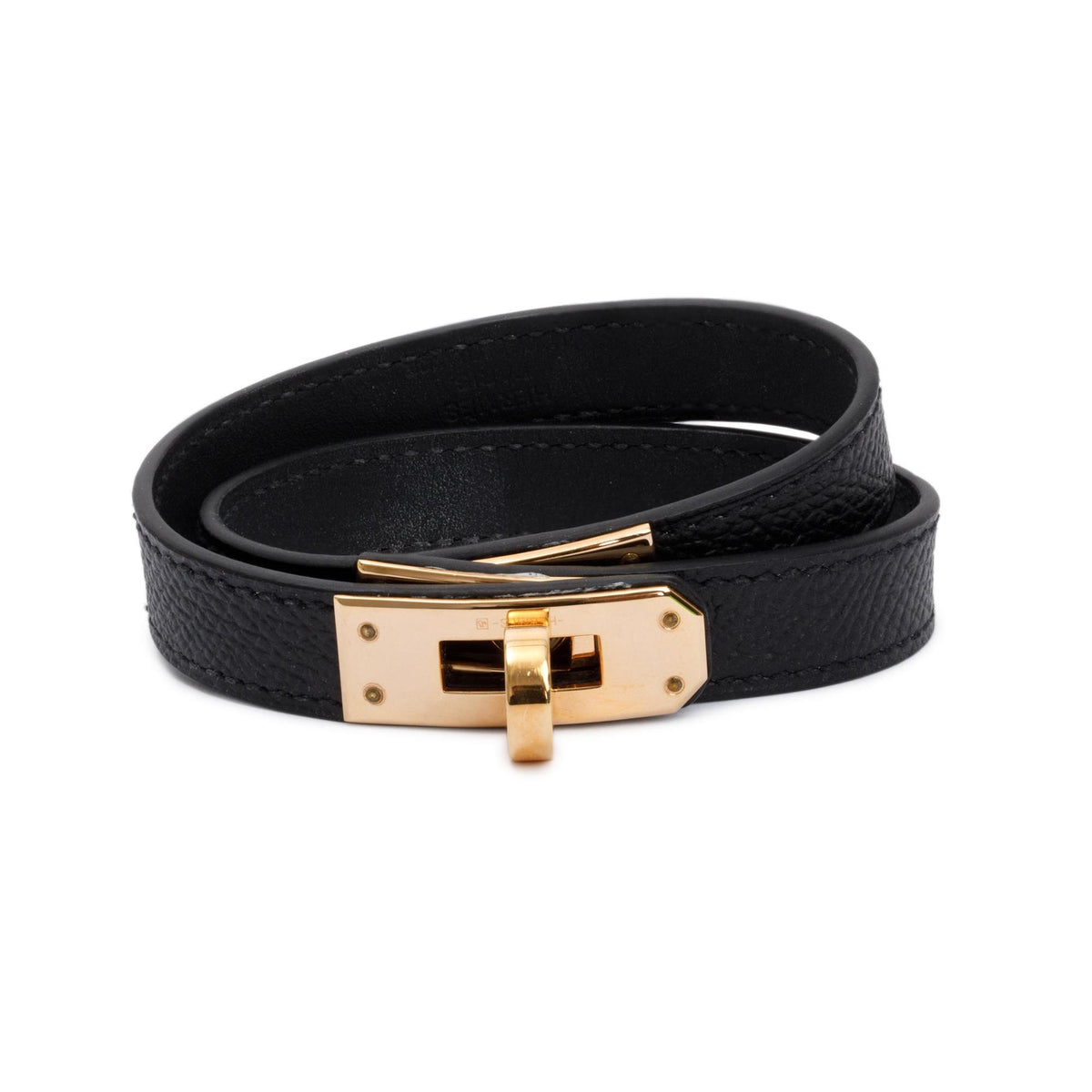 Hermes Gold Plated Black Calfskin Kelly Double Tour Bracelet w/ Box, S – Oliver Jewellery