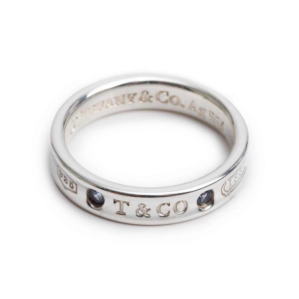 Tiffany & Co. Sterling Silver Sapphire 1837 Narrow Ring, Size 5.25 – Oliver Jewellery