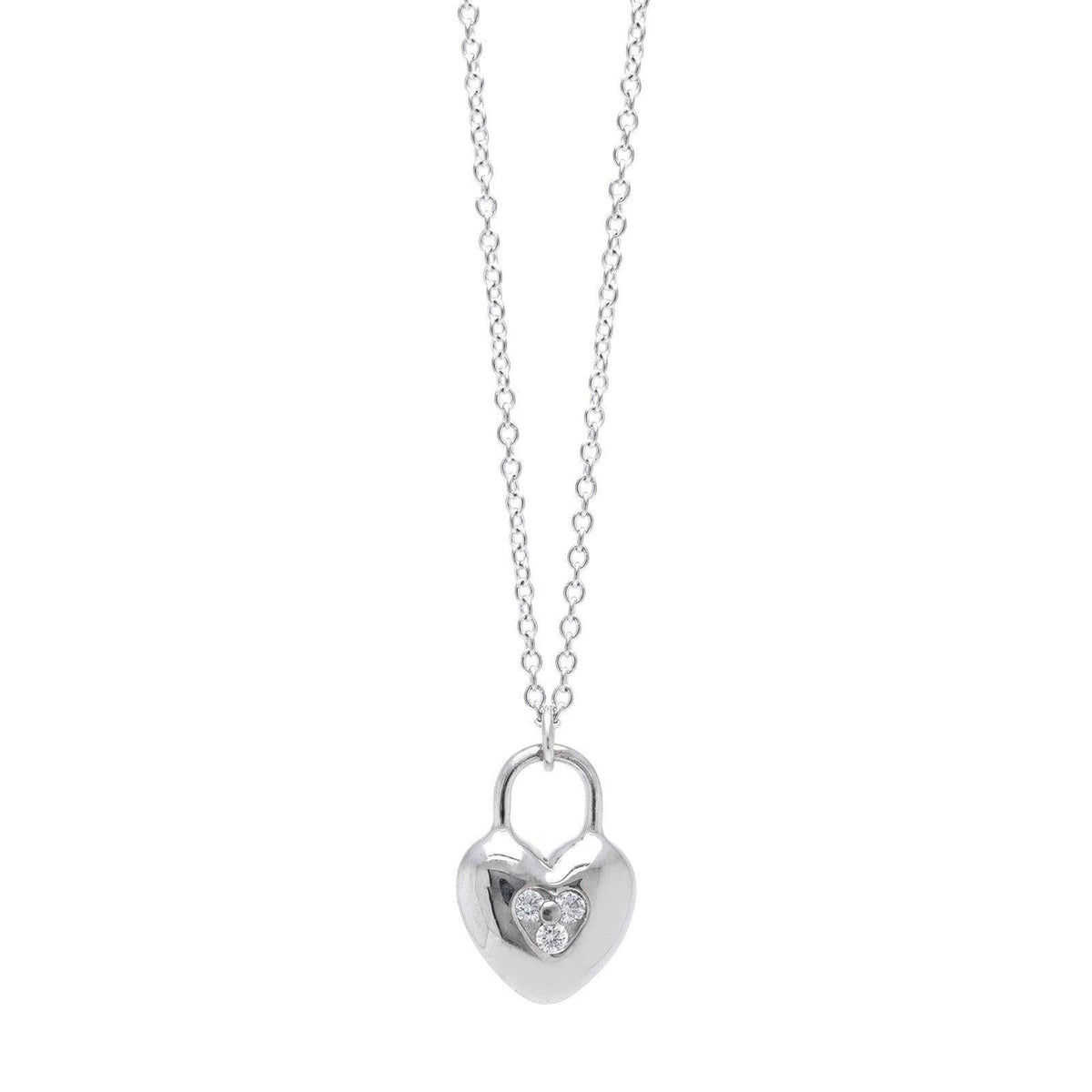Tiffany & Co. 18k White Gold Mini Heart Lock Diamond Pendant Necklace – Oliver Jewellery