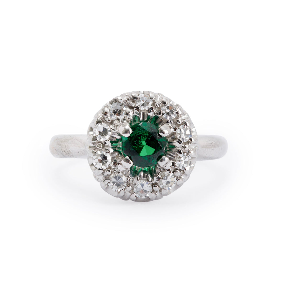 14k White Gold Tsavorite Garnet and Diamond Cluster Ring – OLIVER'S