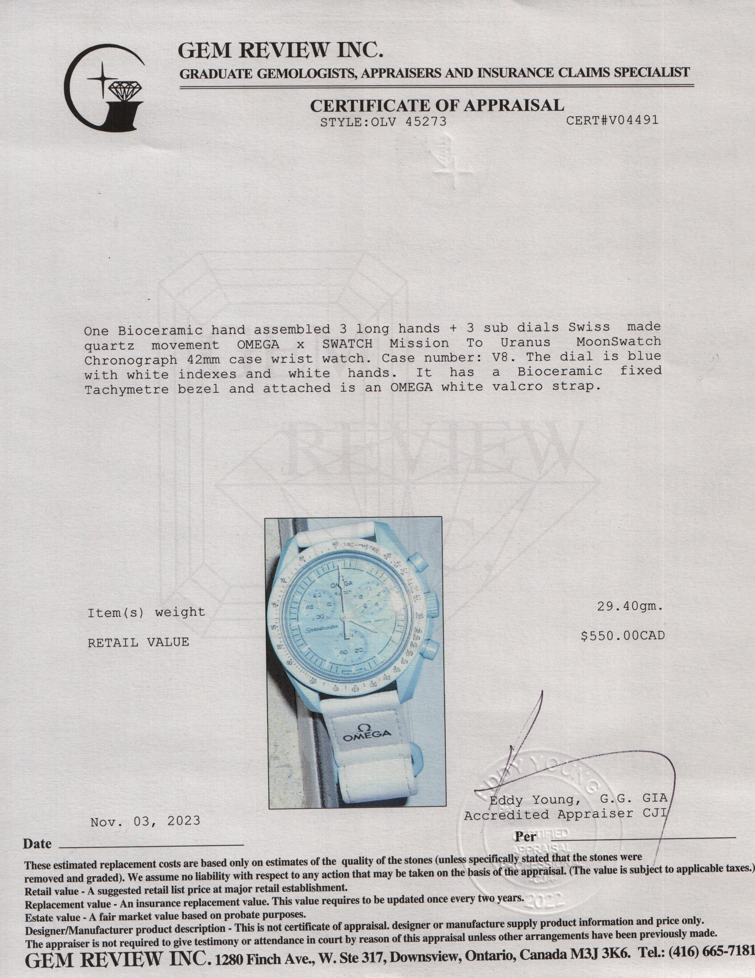 Omega X Swatch 2023 Bioceramic Mission to Uranus MoonSwatch w/ Box & P ...