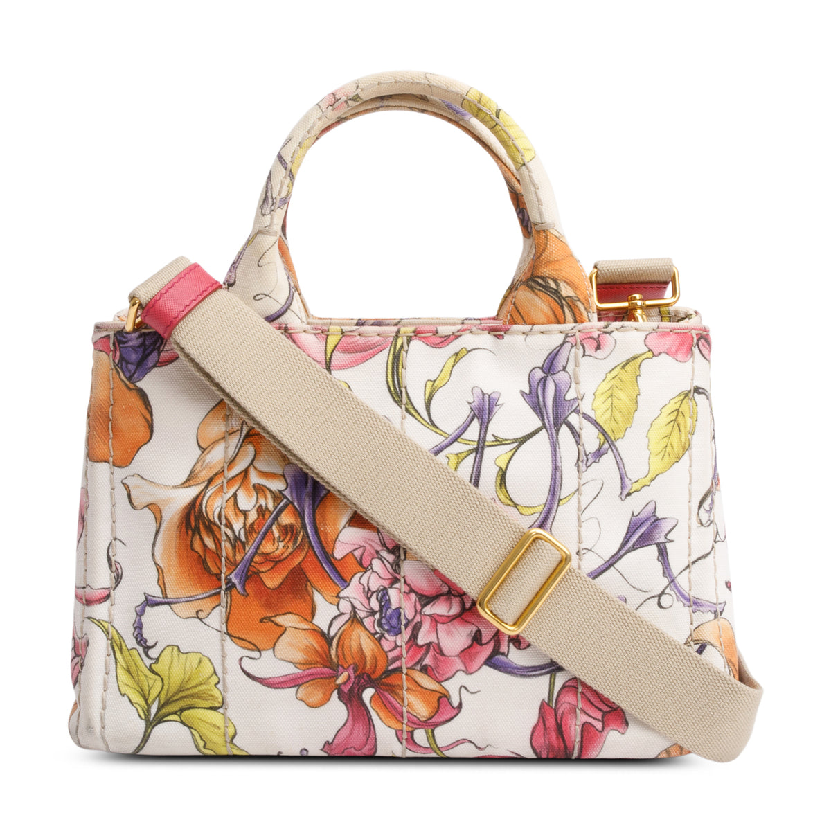 Prada Multicolor Floral Print Canvas Small Canapa Logo Tote w/ Strap ...