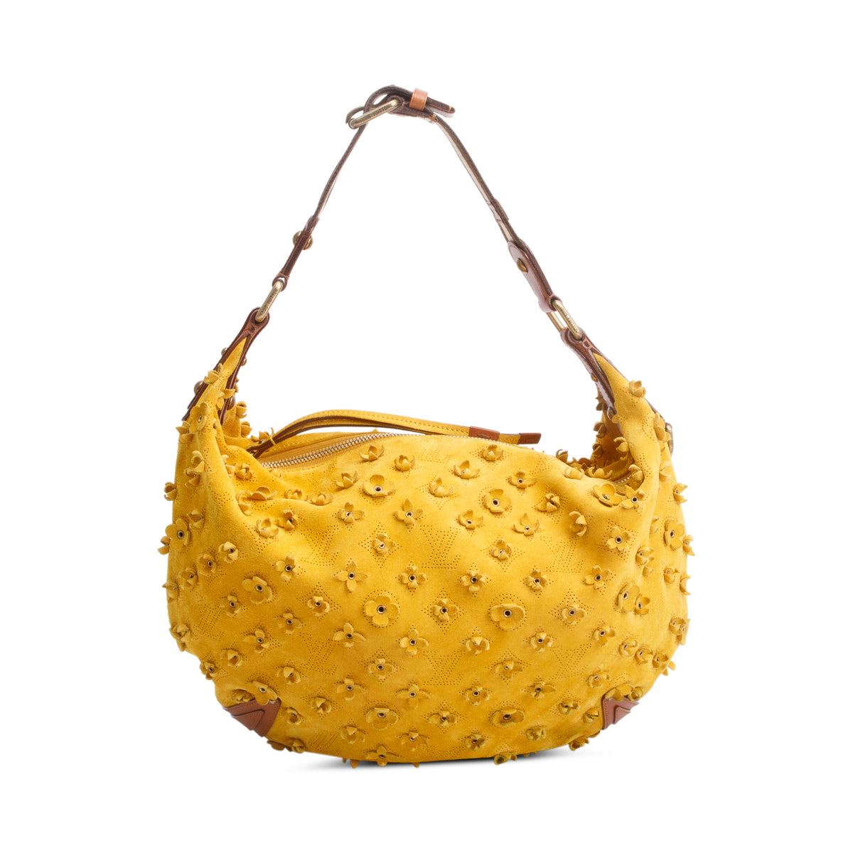 Louis Vuitton Limited Edition Maize Monogram Suede Onatah Fleurs GM Ba ...