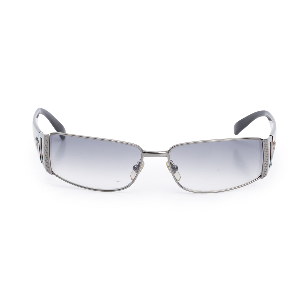 Versace 2021 Black Acetate Gun-Metal Medusa Rectangular Sunglasses w ...