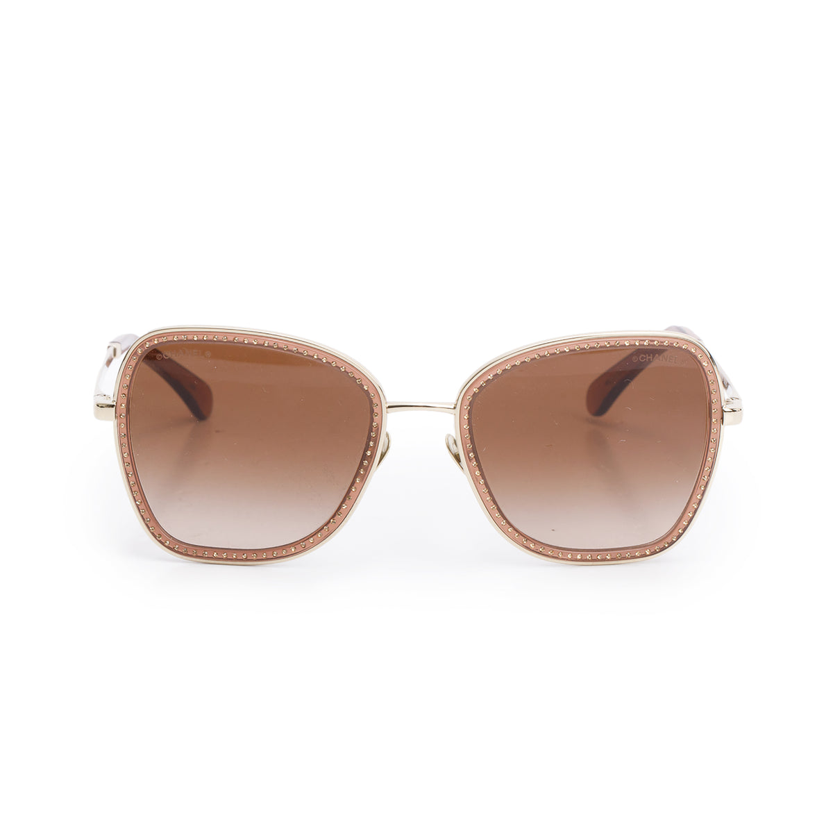 Chanel 4277-B Gold Tone Metal Frame Crystal Accent Square Sunglasses w ...