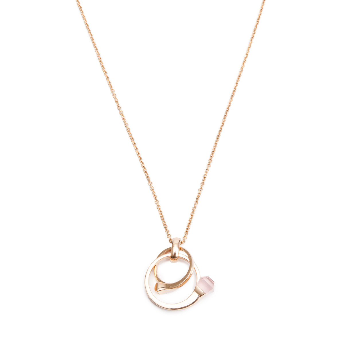 Gucci 18k Rose Gold Pink Quartz Chiodo Nail Multi Ring Pendant Necklac ...