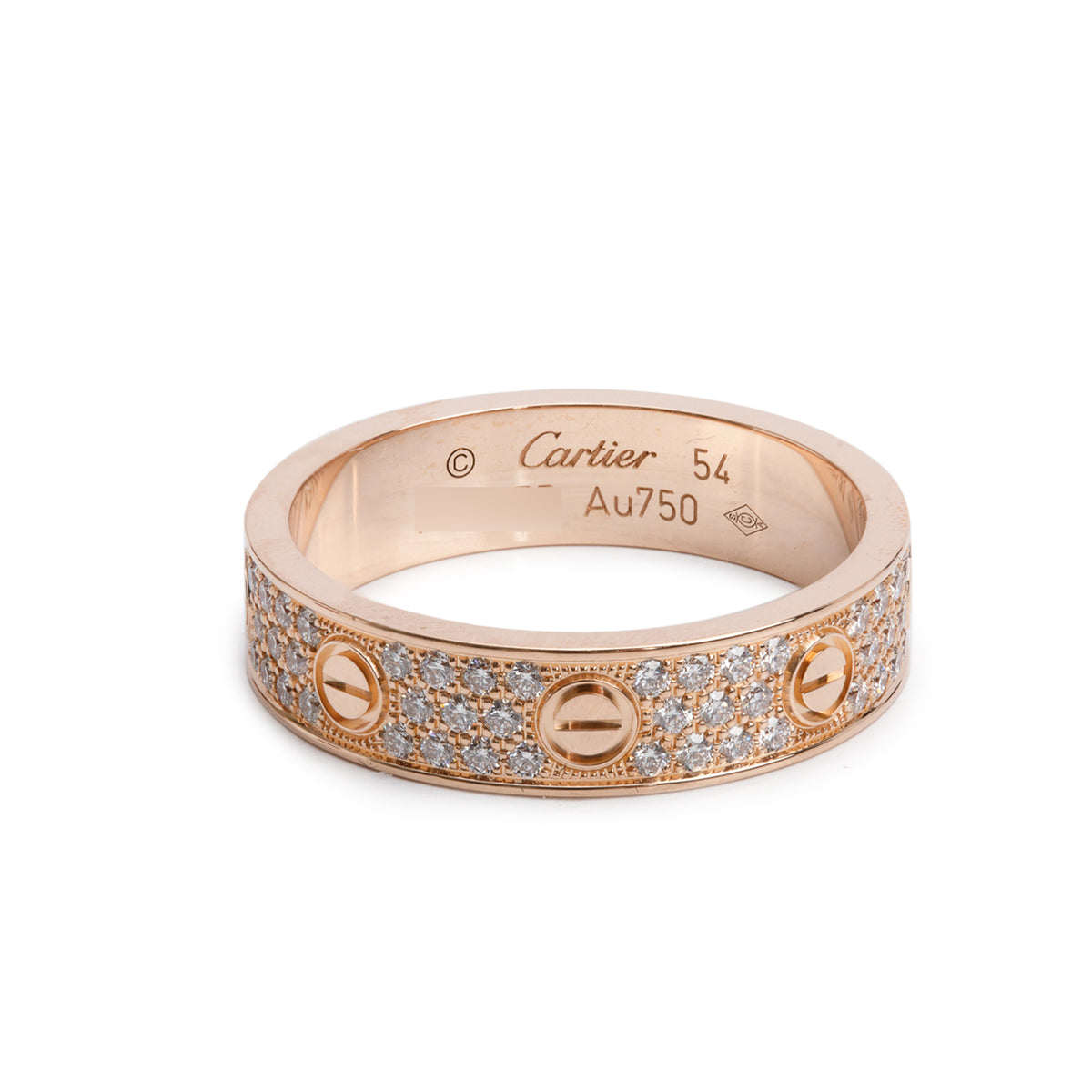 Cartier 18k Rose Gold Paved Diamond Love Ring, Small Model Size 54 7 w ...