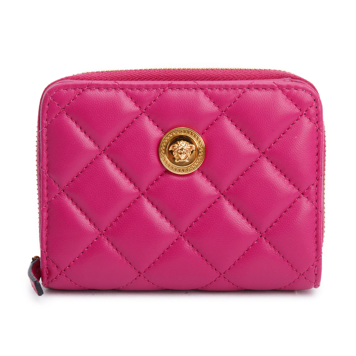 Versace Red Quilted Calfskin Leather Biggie Medusa Zip Around Compact ...