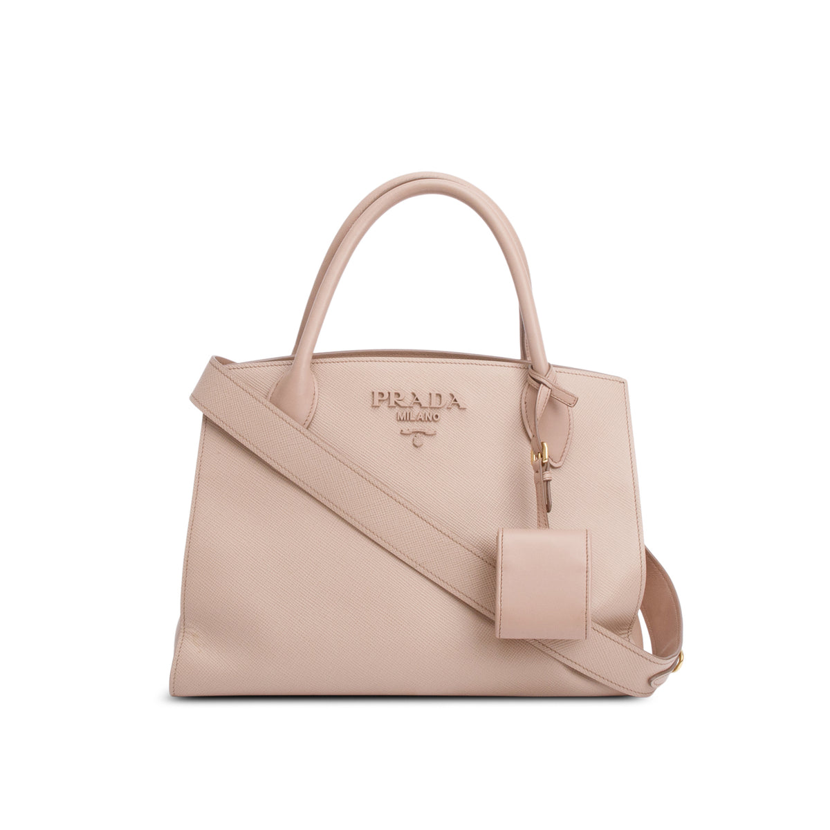 Prada Beige Saffiano Cuir Medium Monochrome Top Handle Tote w/ Strap ...