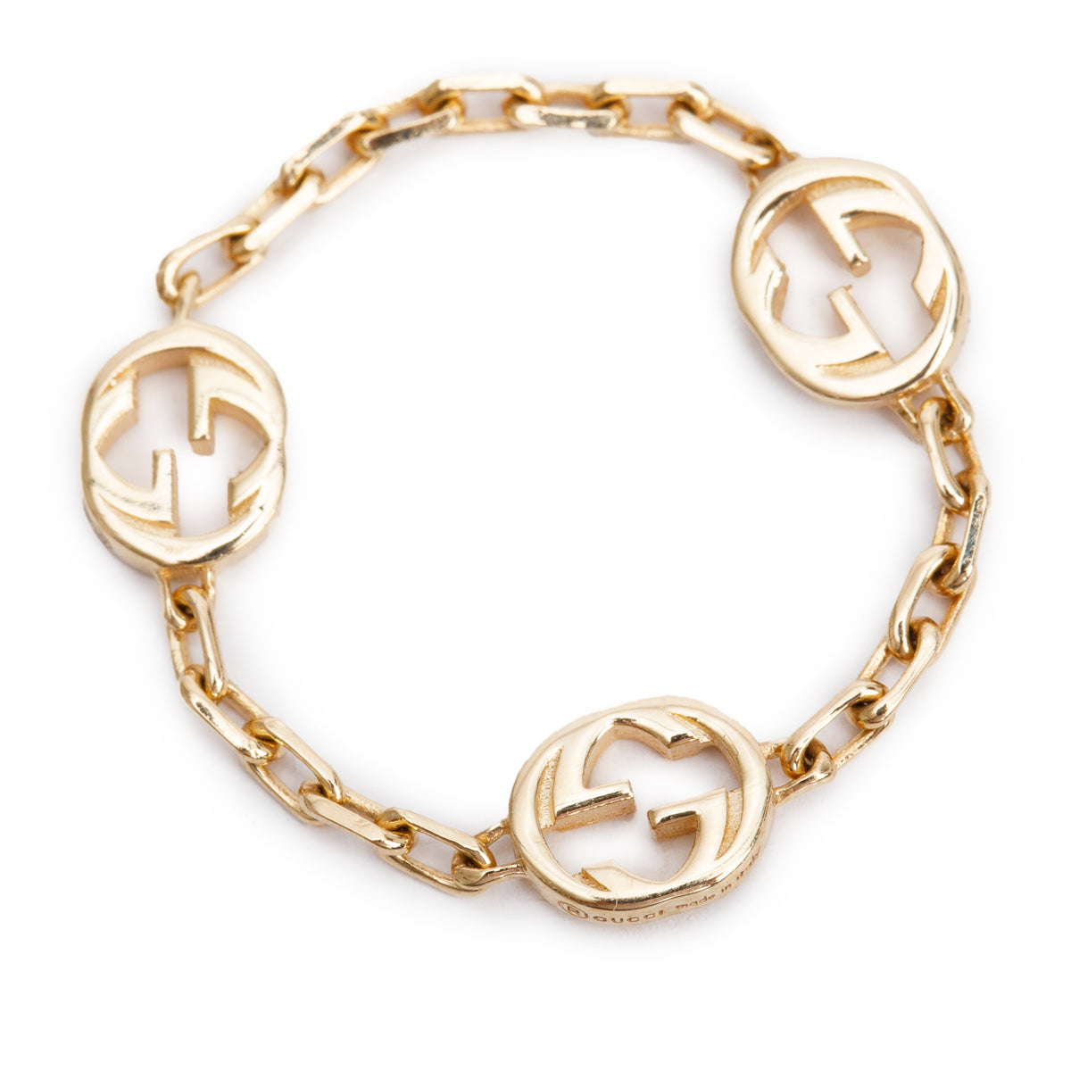Gucci 18k Yellow Gold Interlocking G Chain Ring, Size 16 6.75 w/ Box ...