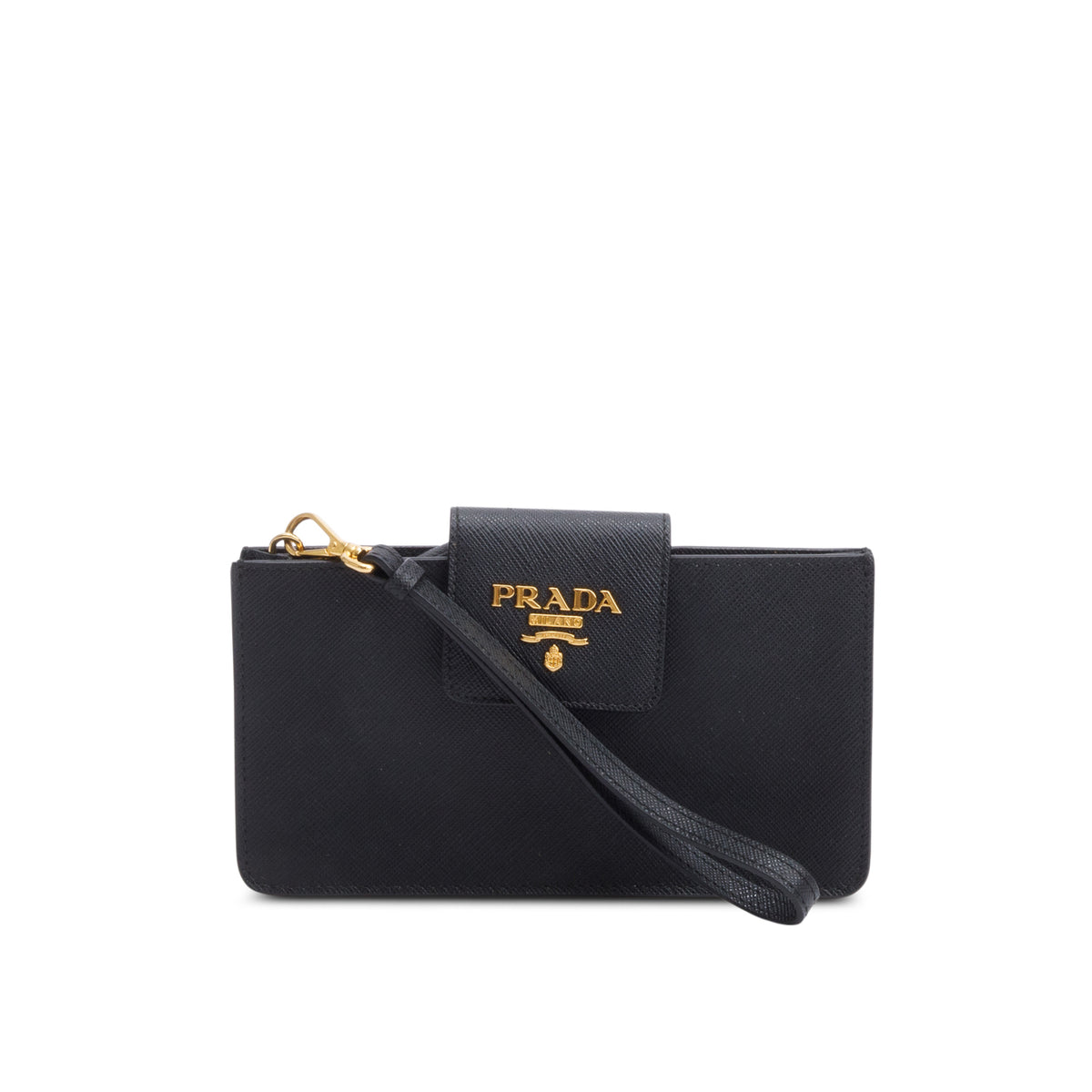 Prada Black Saffiano Metal Leather Wristlet Wallet – OLIVER'S