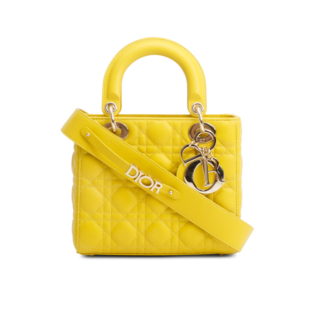 Christian Dior Yellow Cannage Lambskin Leather Small Lady Dior My ABCD ...