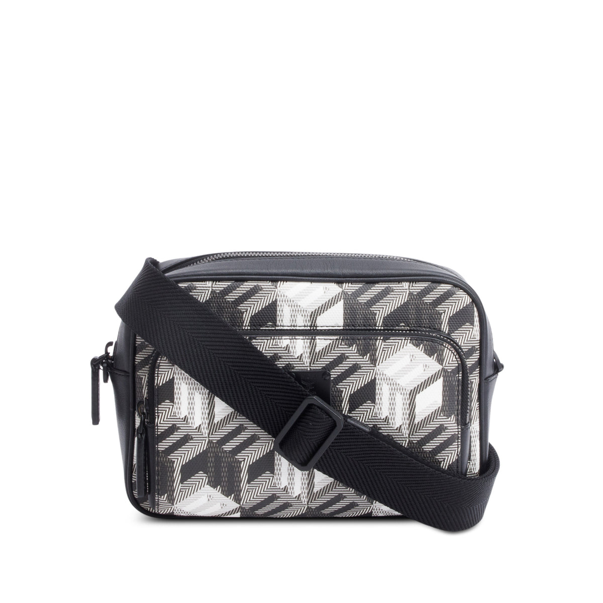 MCM Black/White Cubic Canvas Black Leather Trim Aren Crossbody Bag ...