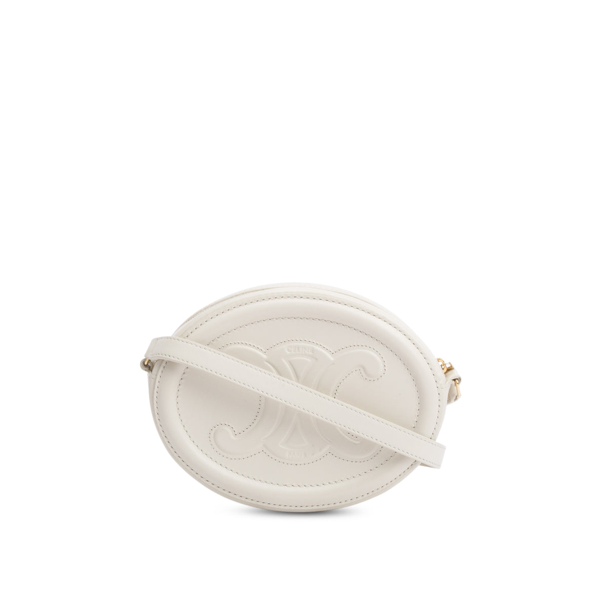 Celine 2021 White Smooth Calfskin Leather Mini Cuir Triomphe Oval Cros ...