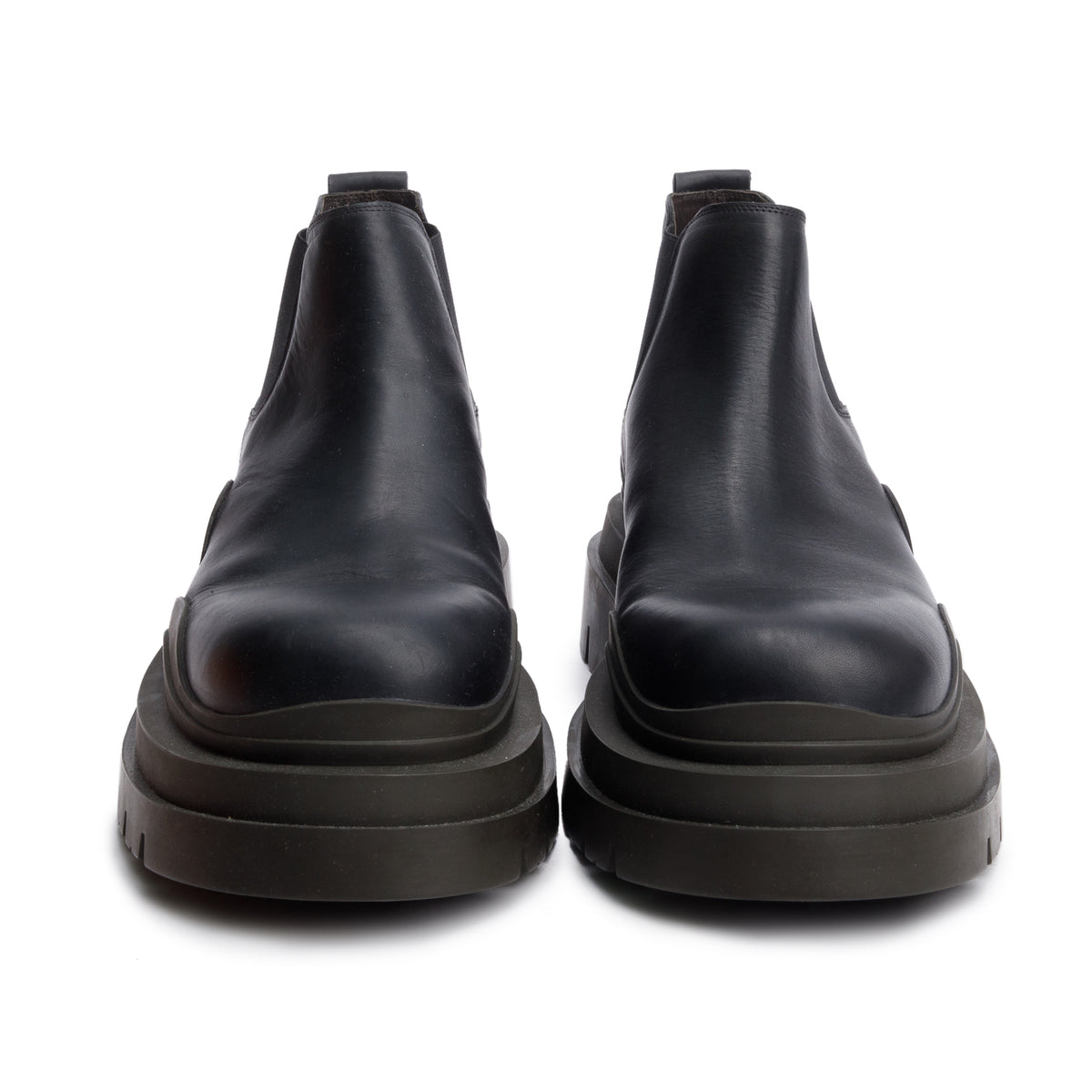 Bottega Veneta Black Leather Lug Chelsea Ankle Boots, Men's Size 45 w ...