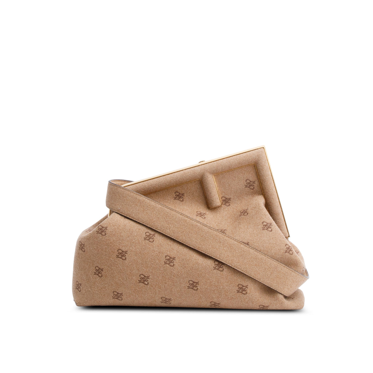 Fendi Beige Flannel Karligraphy Embroidered Medium First Bag w/ Strap ...