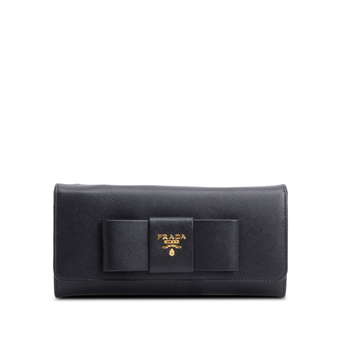 Prada Black Saffiano Leather Continental Bow Wallet w/ Receipt & Authe ...
