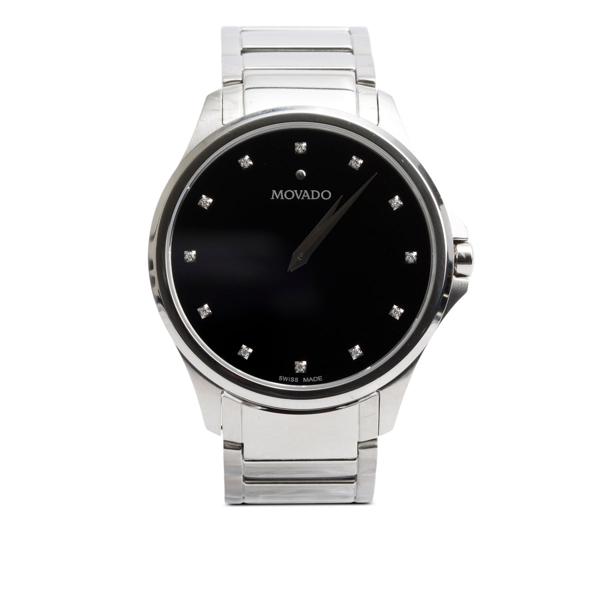 Movado Stainless Steel Masino 40 MM Quartz Watch Black Diamond Dial w ...