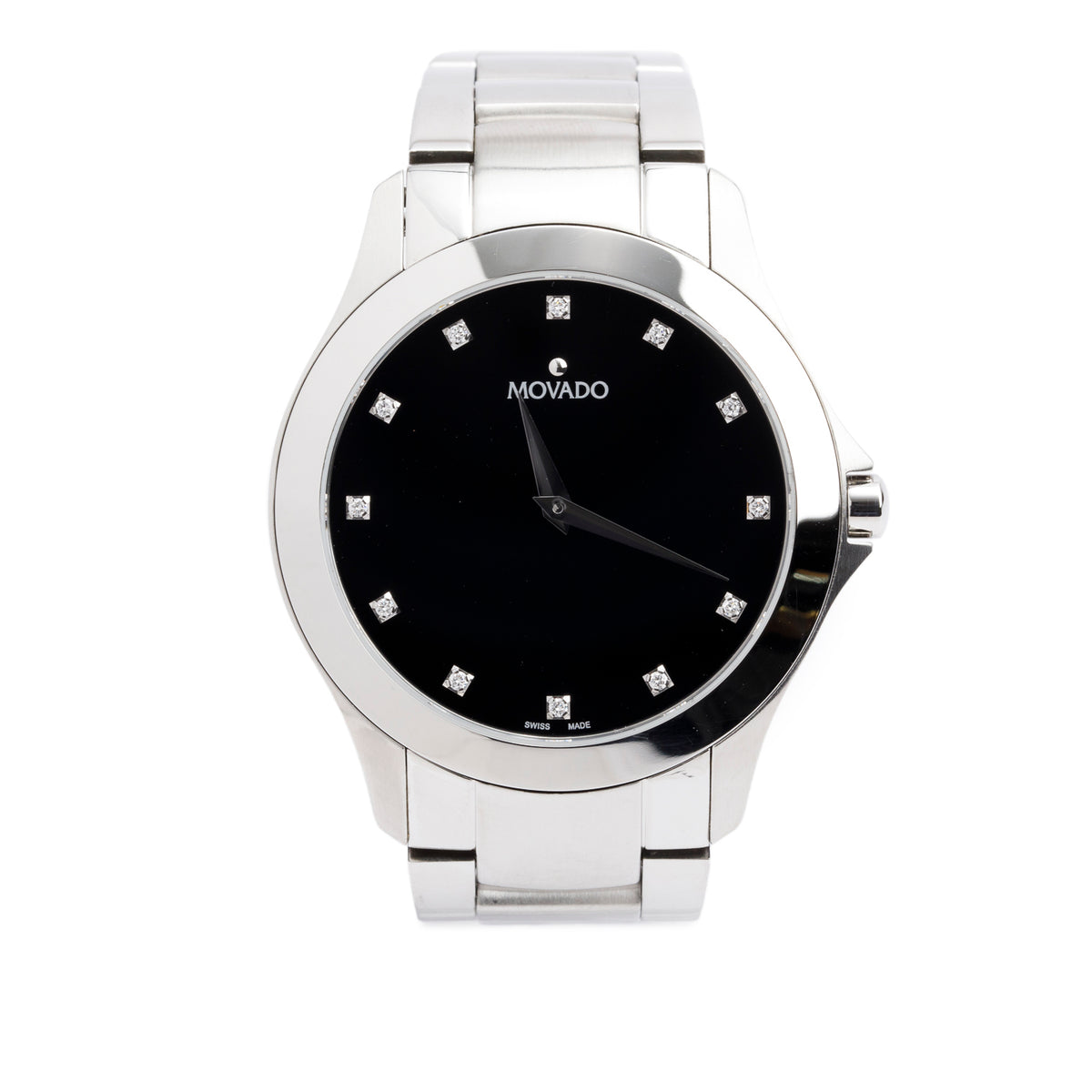 Movado Stainless Steel Masino 40 MM Quartz Watch Black Diamond Dial w ...