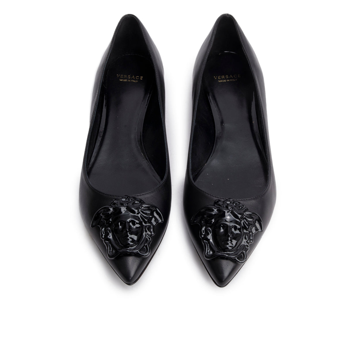 Versace Black Vitello Leather Medusa Insignia Ballerina Shoes, Size 38 ...