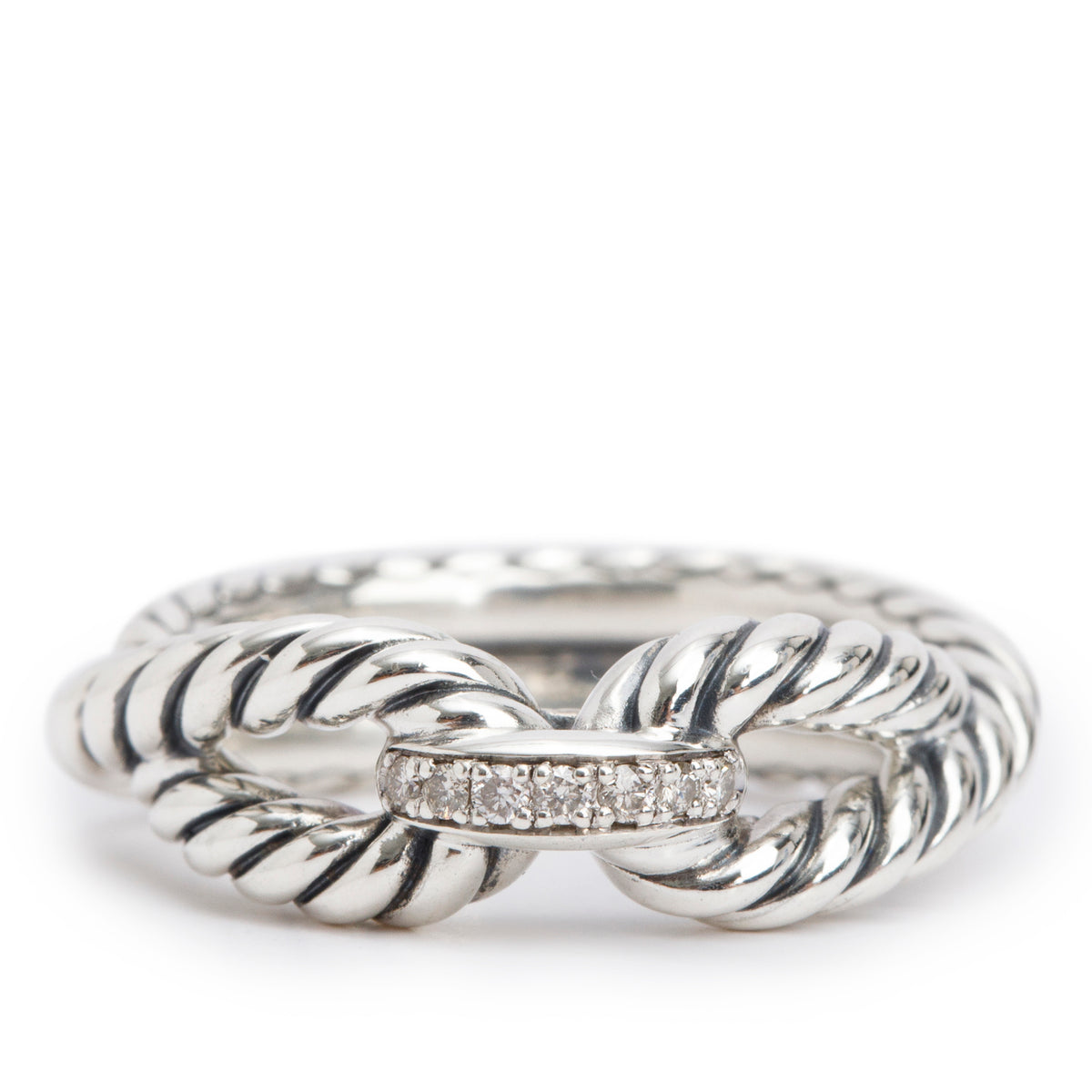 David Yurman Sterling Silver Diamond Cable Loop Band Ring, Size 5.25 w ...