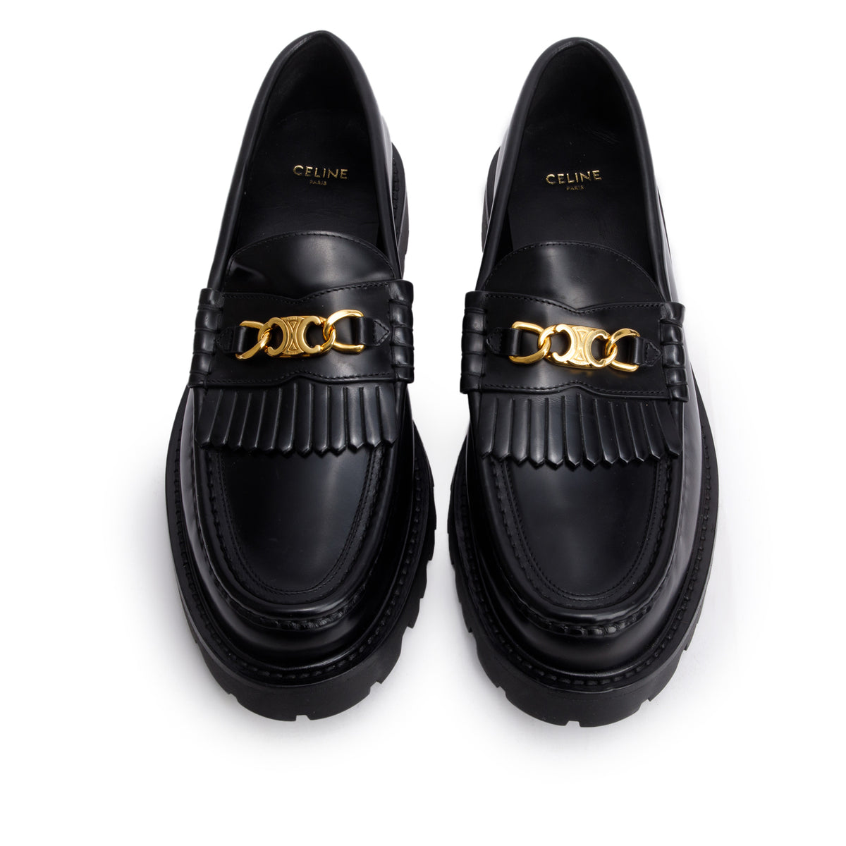 Celine Black Polished Bull Triomphe Chain Margaret Loafer, Size 41 ...