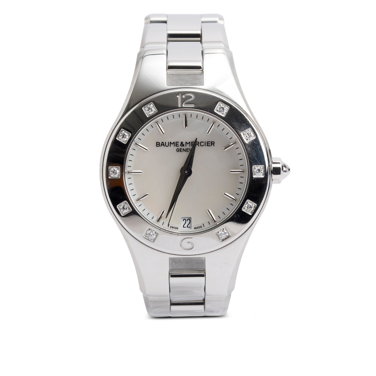 Baume & Mercier Stainless Steel Diamond Bezel 32 MM Linea Watch w/ Box ...
