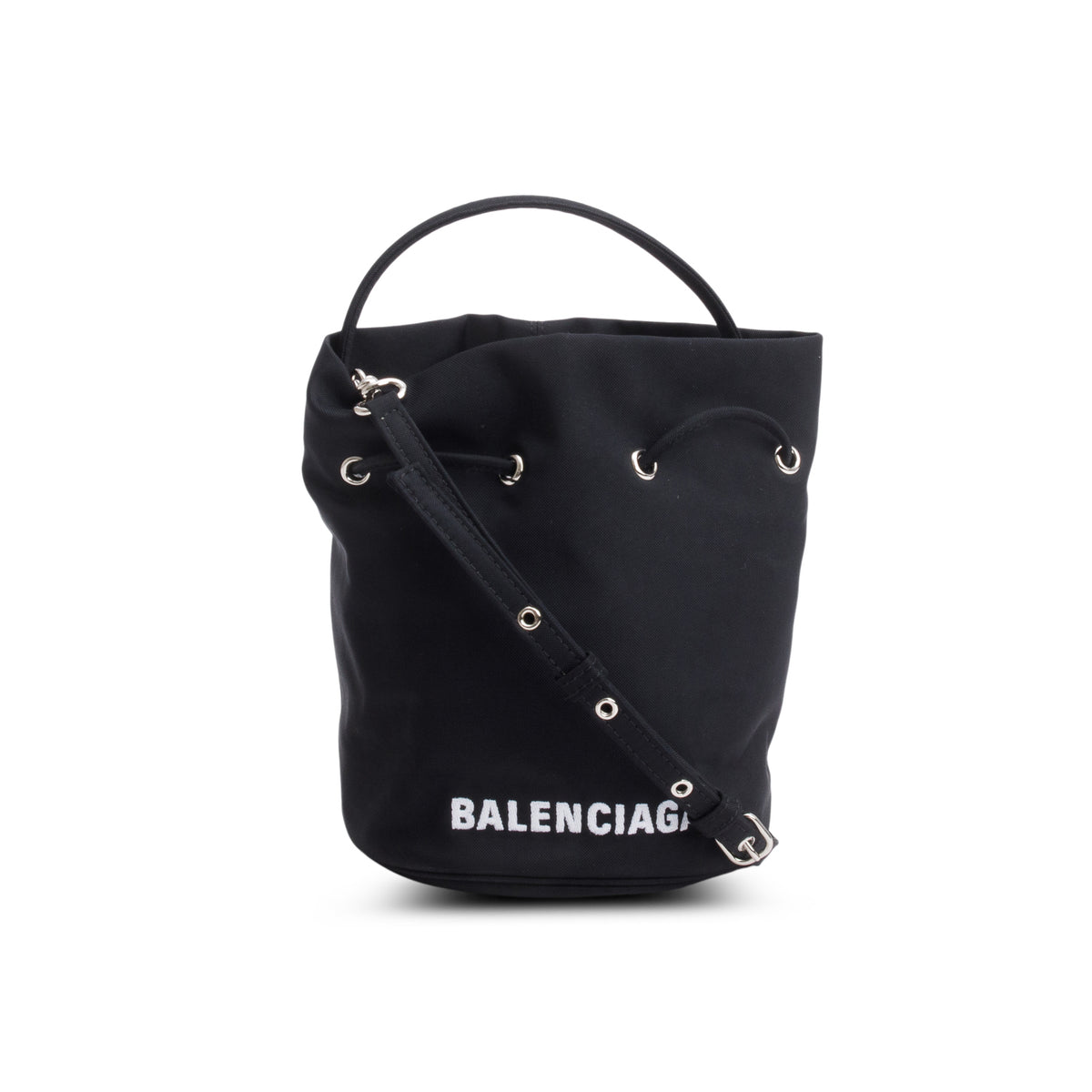 Balenciaga Black Nylon Wheel XS Drawstring Bucket Bag w/ Strap – OLIVER'S