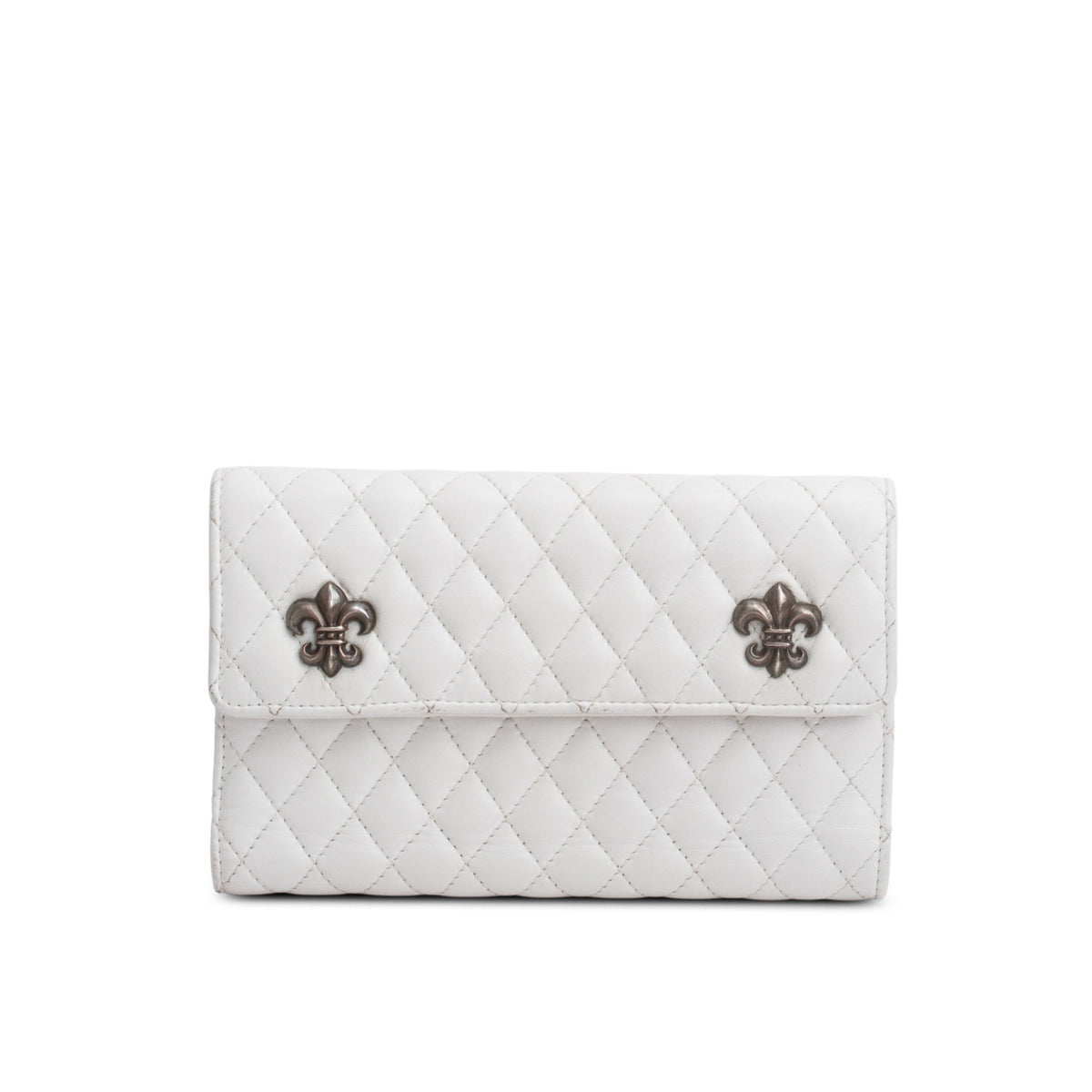 Chrome Hearts White Quilted Lambskin Leather Fleur de Lis Clutch – OLIVER'S