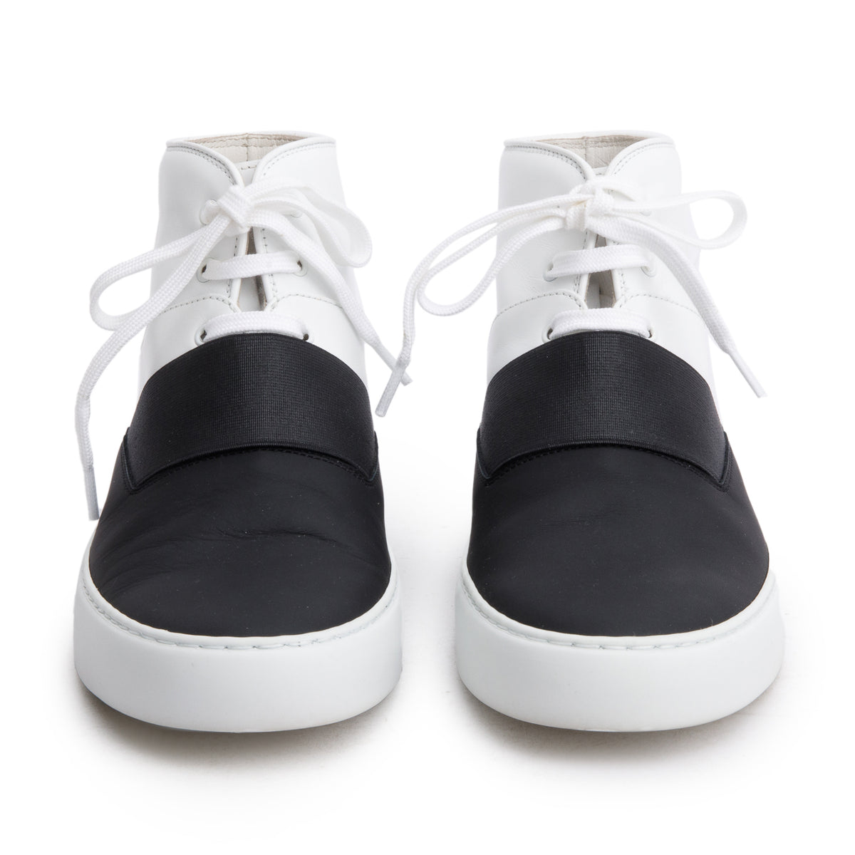 Chanel Black/White Lambskin Leather Interlocking CC Logo High Top Snea ...