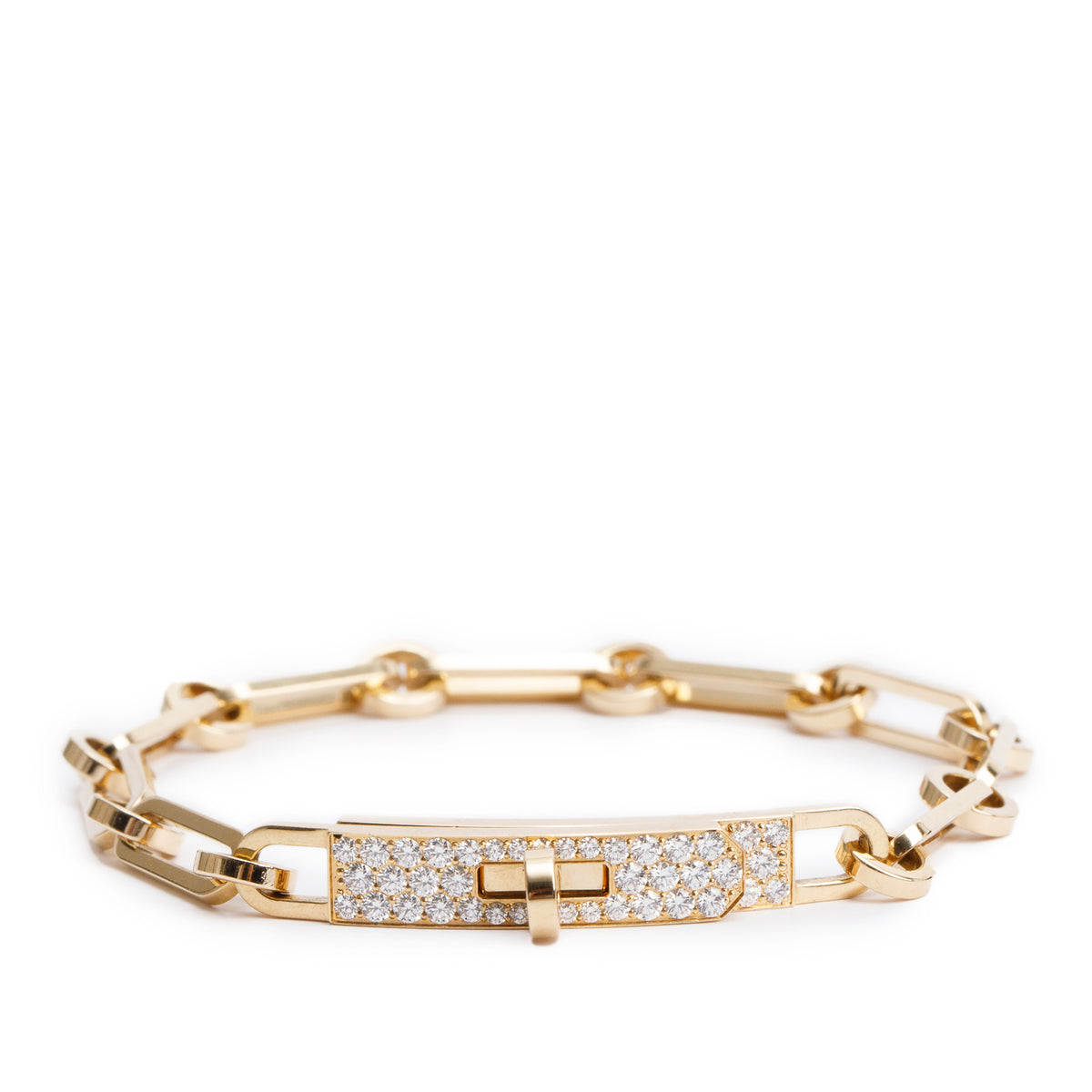 Hermes 2025 18k Yellow Gold Diamond Kelly Chaine Bracelet, Small Model ...
