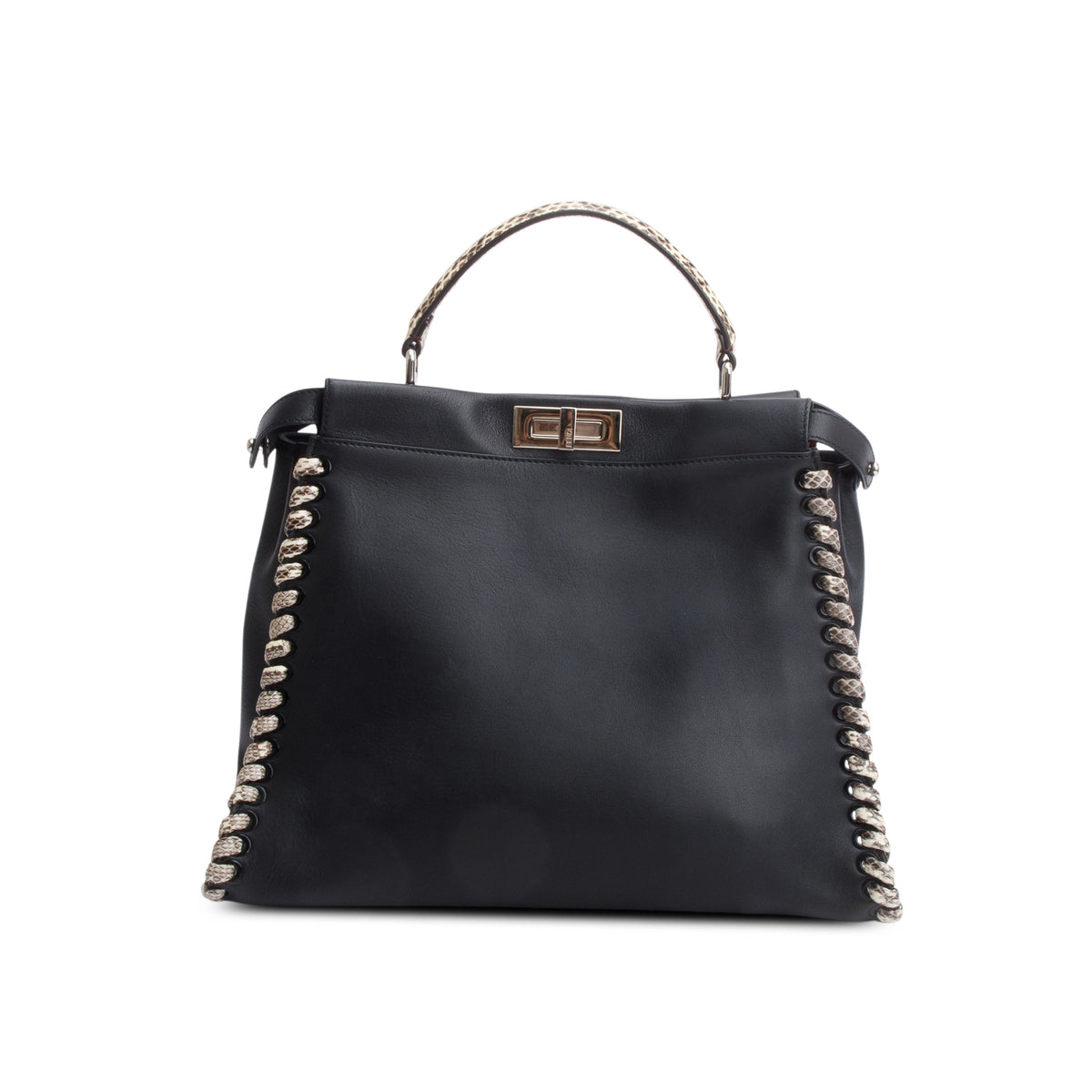 Fendi Black Nappa Leather Python Lace Up Large Peekaboo w/ Receipt ...