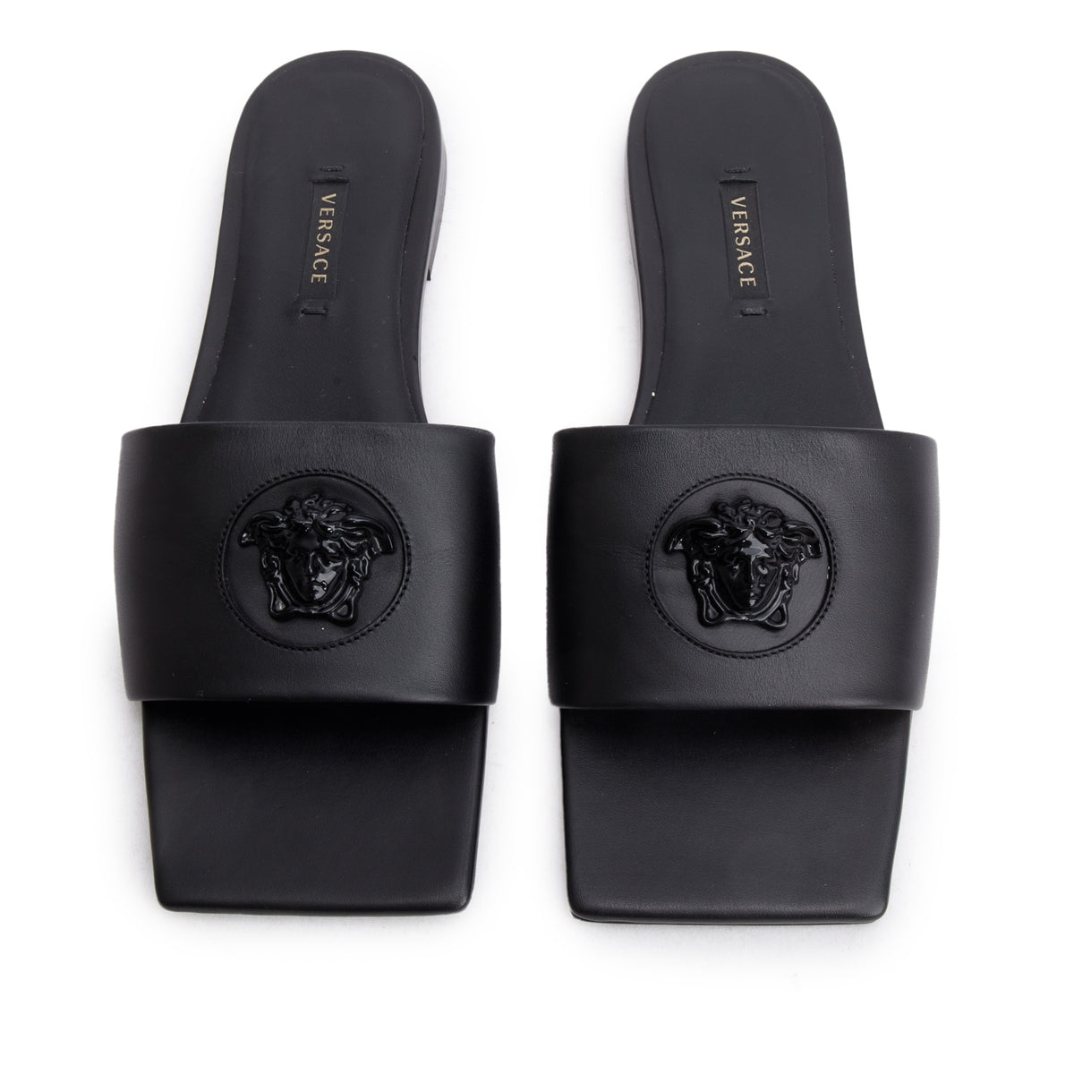 Versace Black Leather La Medusa Slide Sandals, Size 36 – OLIVER'S