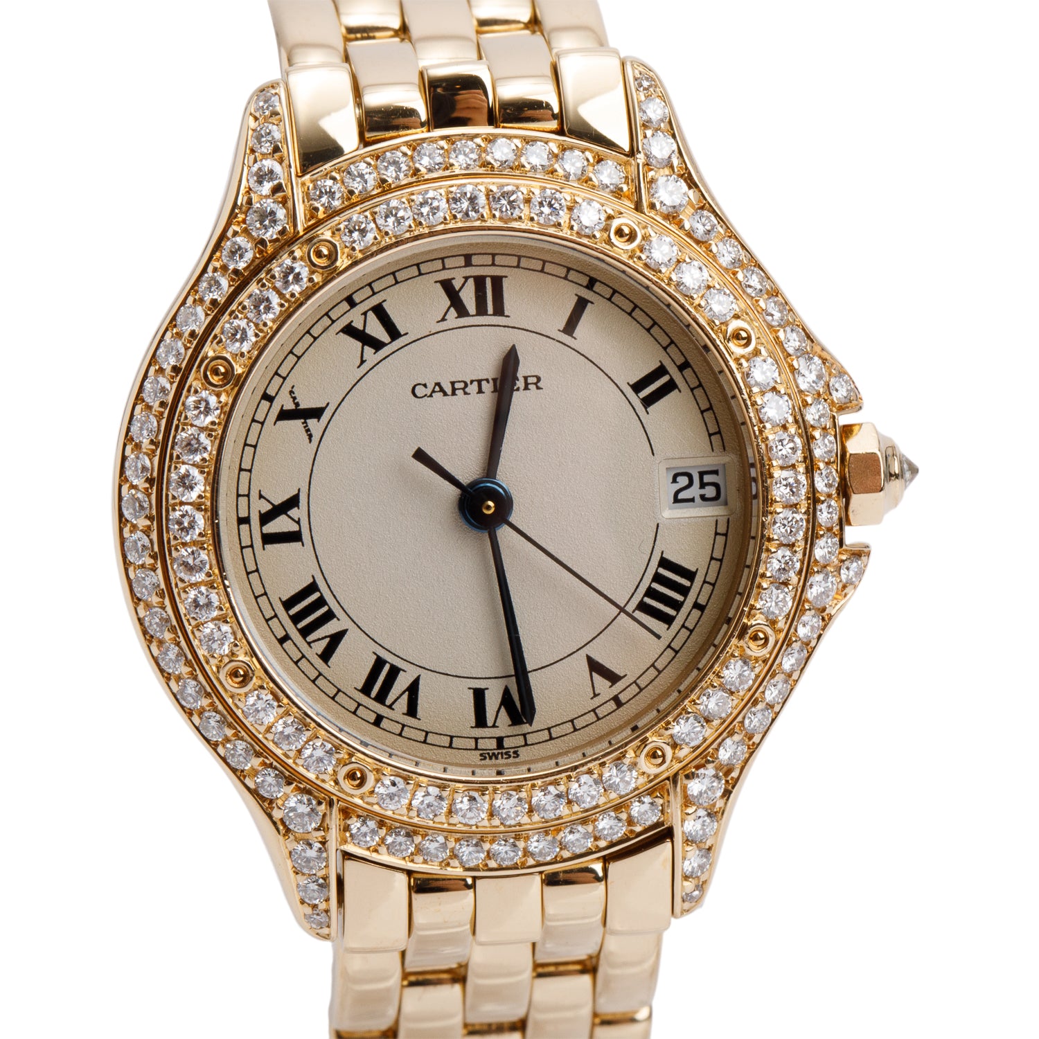 Cartier 18k Yellow Gold Diamond Bezel Cougar Figaro 26 MM Quartz Watch ...