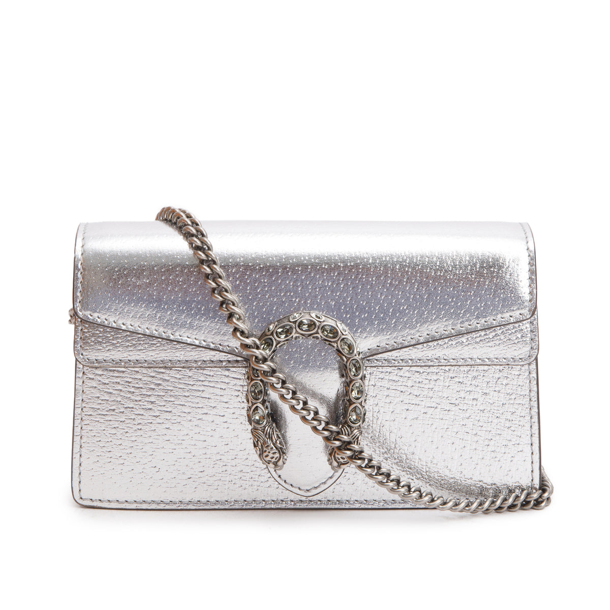 Gucci Dionysus Silver Calfskin Leather Dionysus Super Mini Bag w/ Box ...