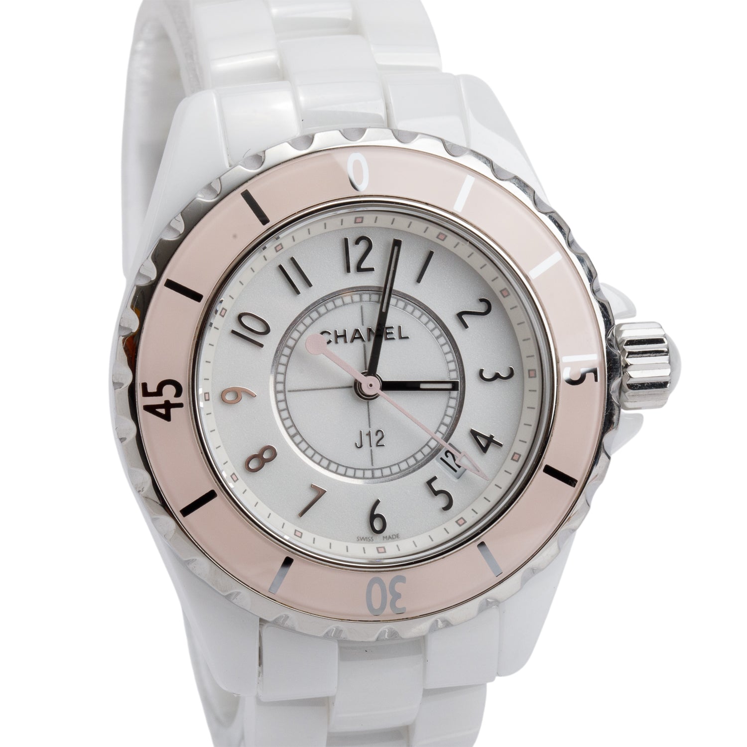 Chanel Limited Edition White & Pink Ceramic 33 MM J12 Quartz Watch H44 ...