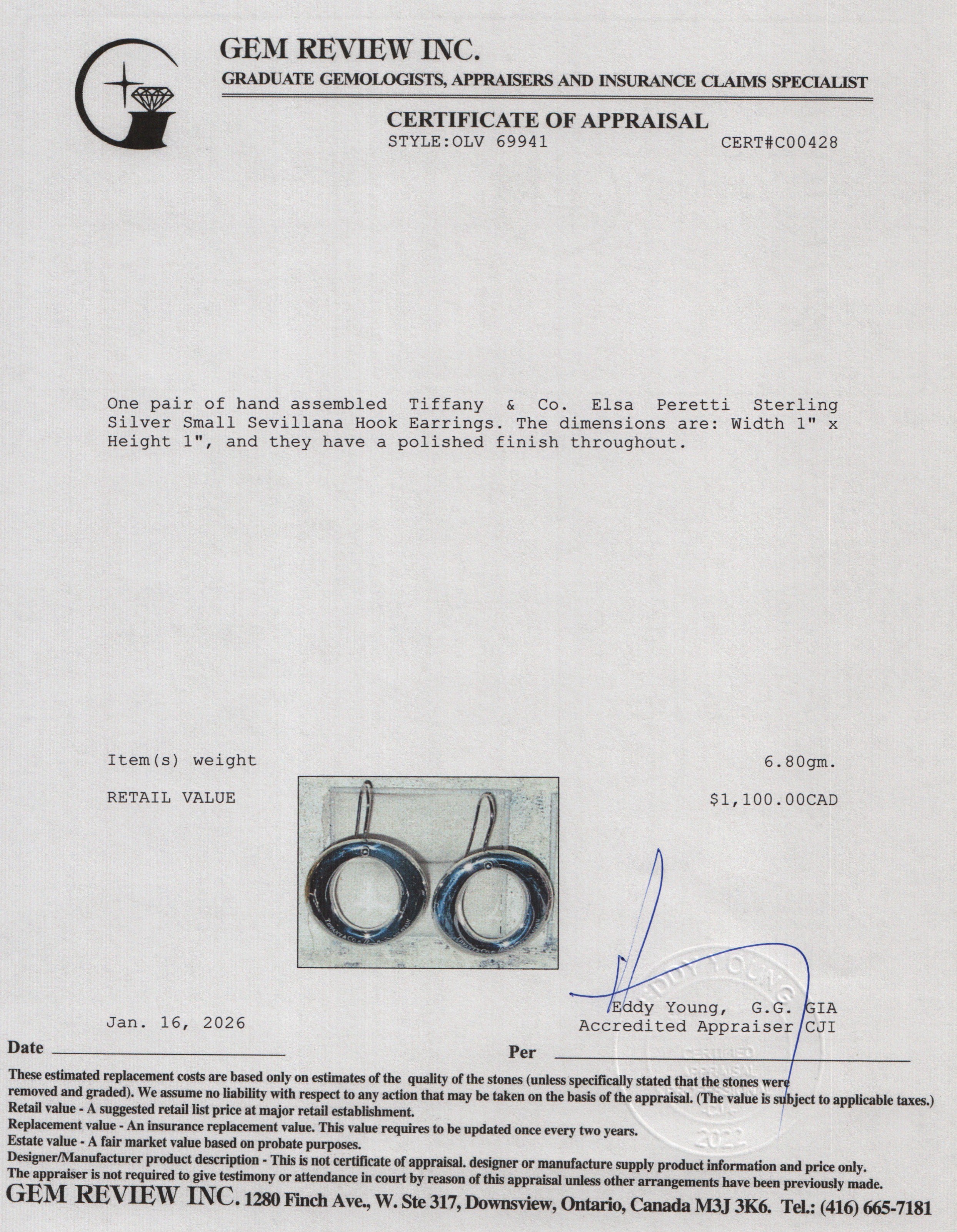 Tiffany & Co. Elsa Peretti Sterling Silver Small Sevillana Hook Earrin – OLIVER'S