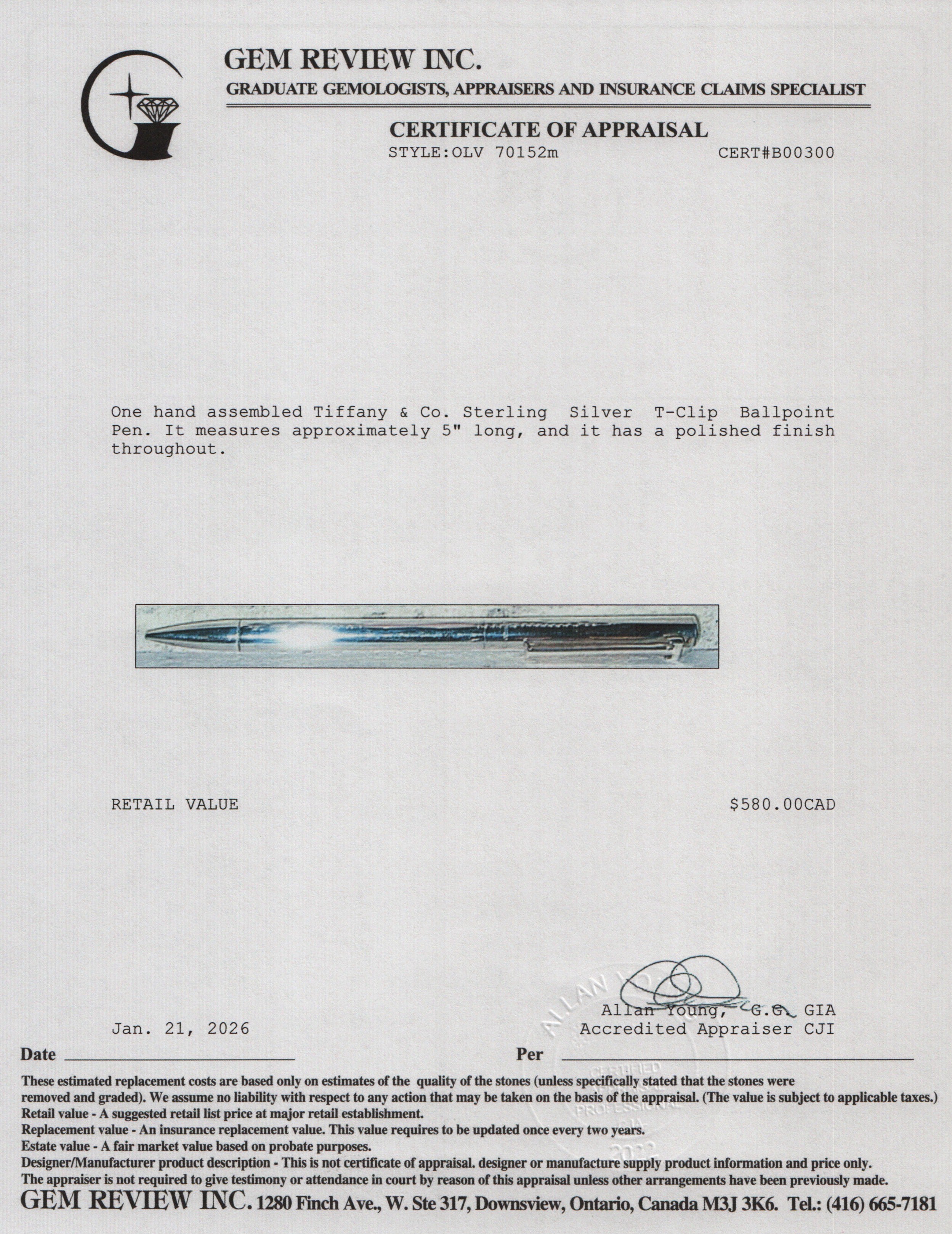 Tiffany & Co. Sterling Silver T-Clip Ballpoint Pen – OLIVER'S