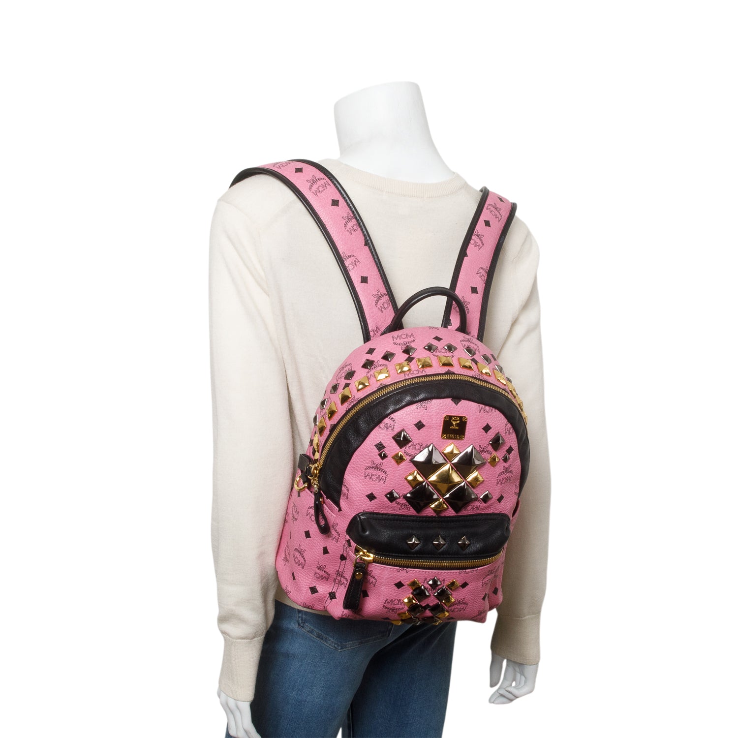 MCM Pink Visetos Small Stark Stud Backpack – OLIVER'S