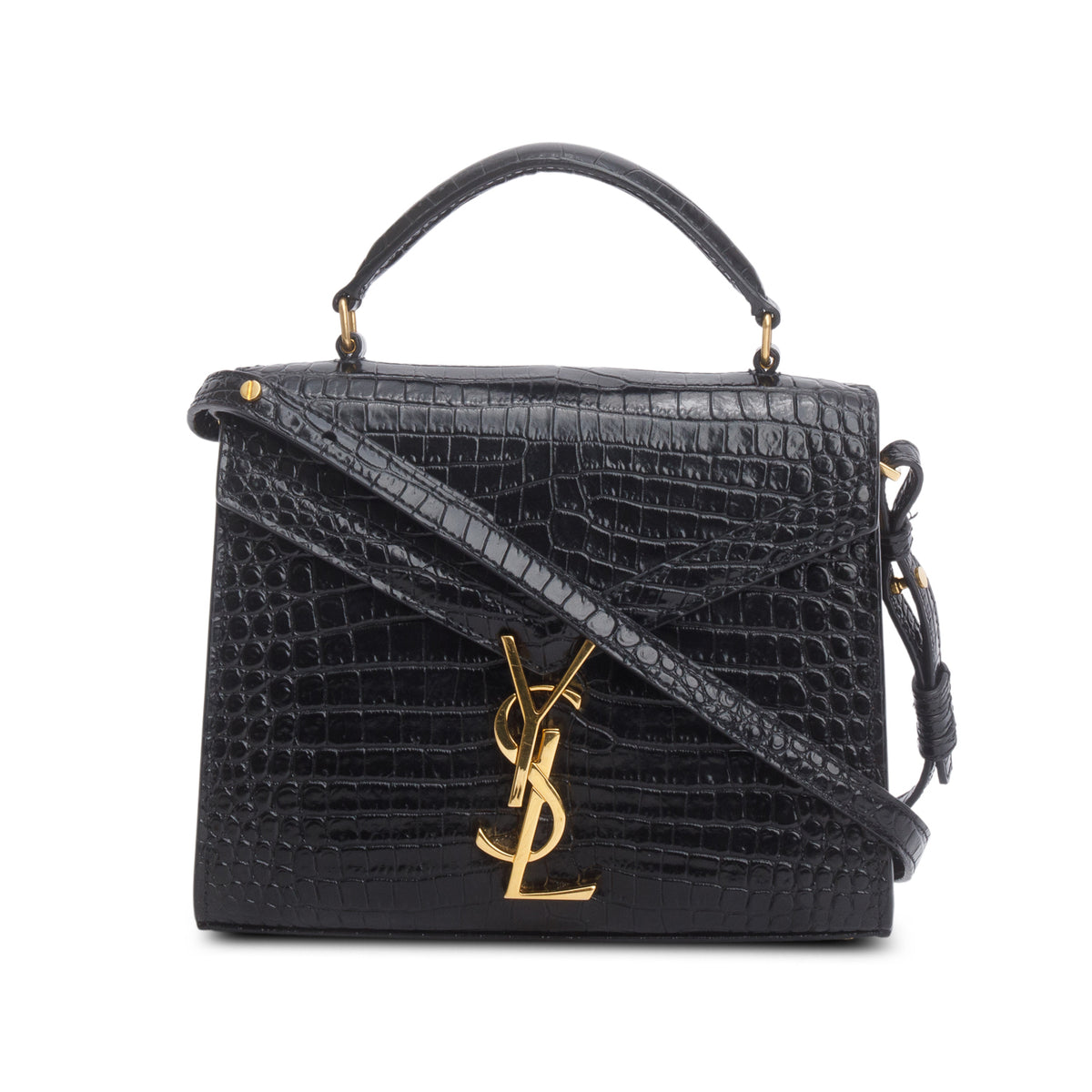 Saint Laurent Black Calfskin Croc Embossed Mini Classic Monogram Cassa ...