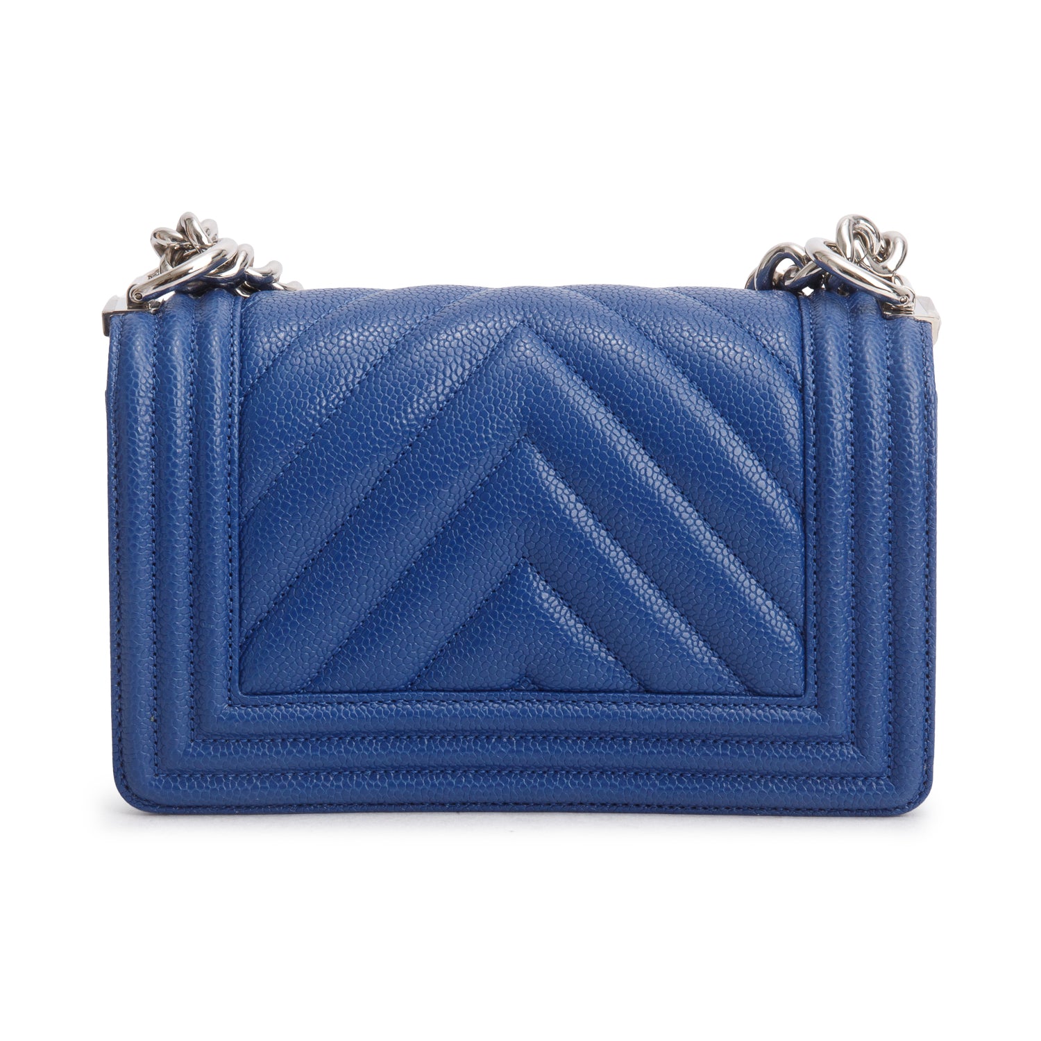 Chanel Blue Chevron Quilted Caviar Small Boy Bag w/ Authenticity Card ...