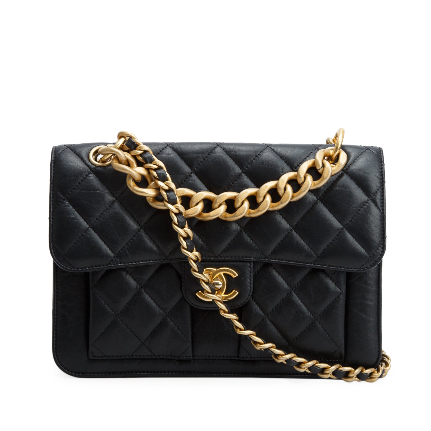 Chanel 2023 Black Calfskin Quilted Leather Large Double You CC Flap Ba ...
