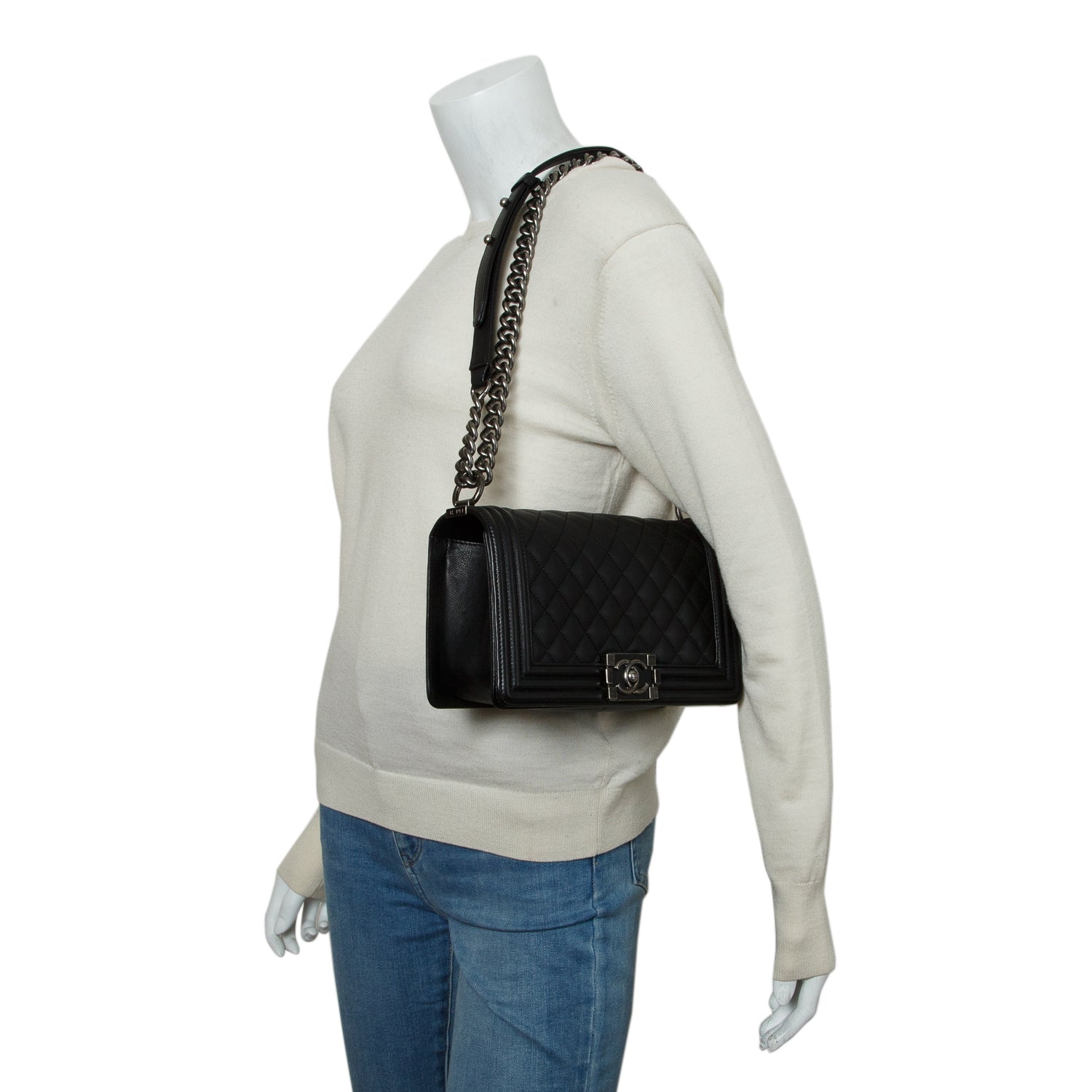 Chanel Black Quilted Calfskin Leather Medium Boy Flap Bag w/ Box & Aut ...
