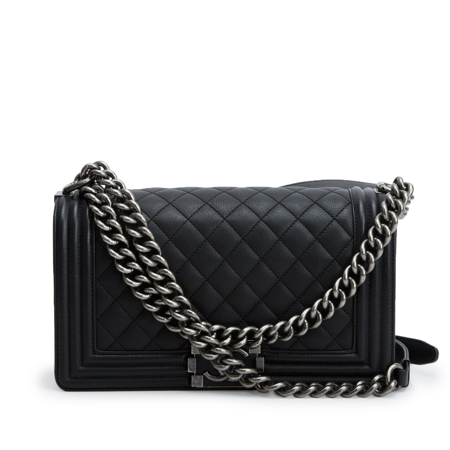 Chanel Black Quilted Calfskin Leather Medium Boy Flap Bag w/ Box & Aut ...