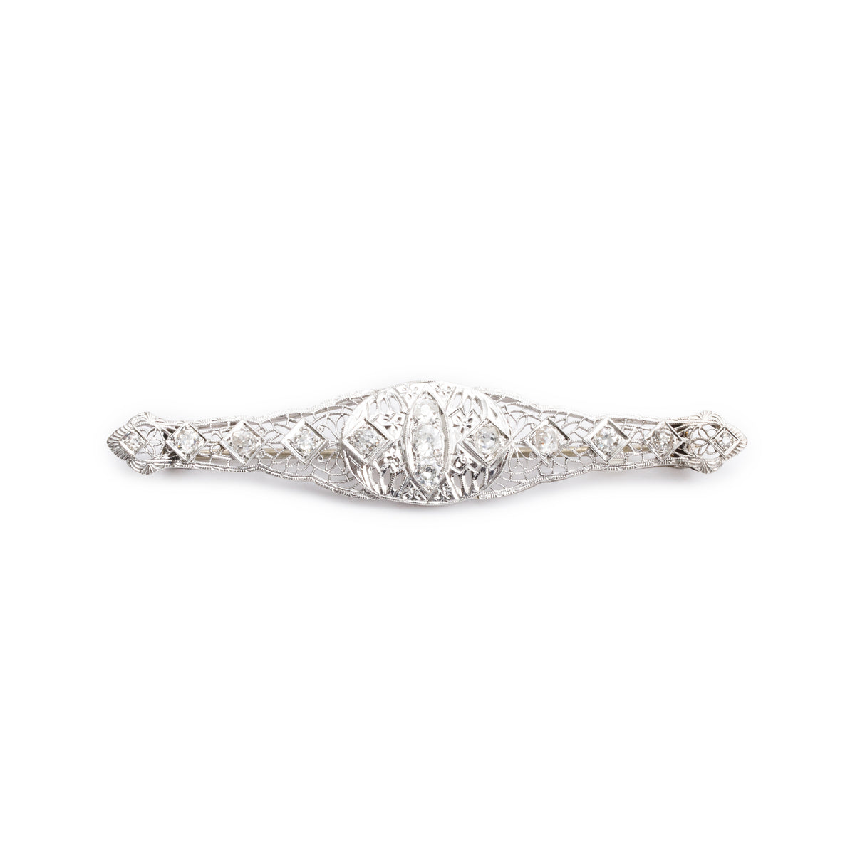 Antique 10k White Gold Diamond Filigree Bar Brooch – OLIVER'S