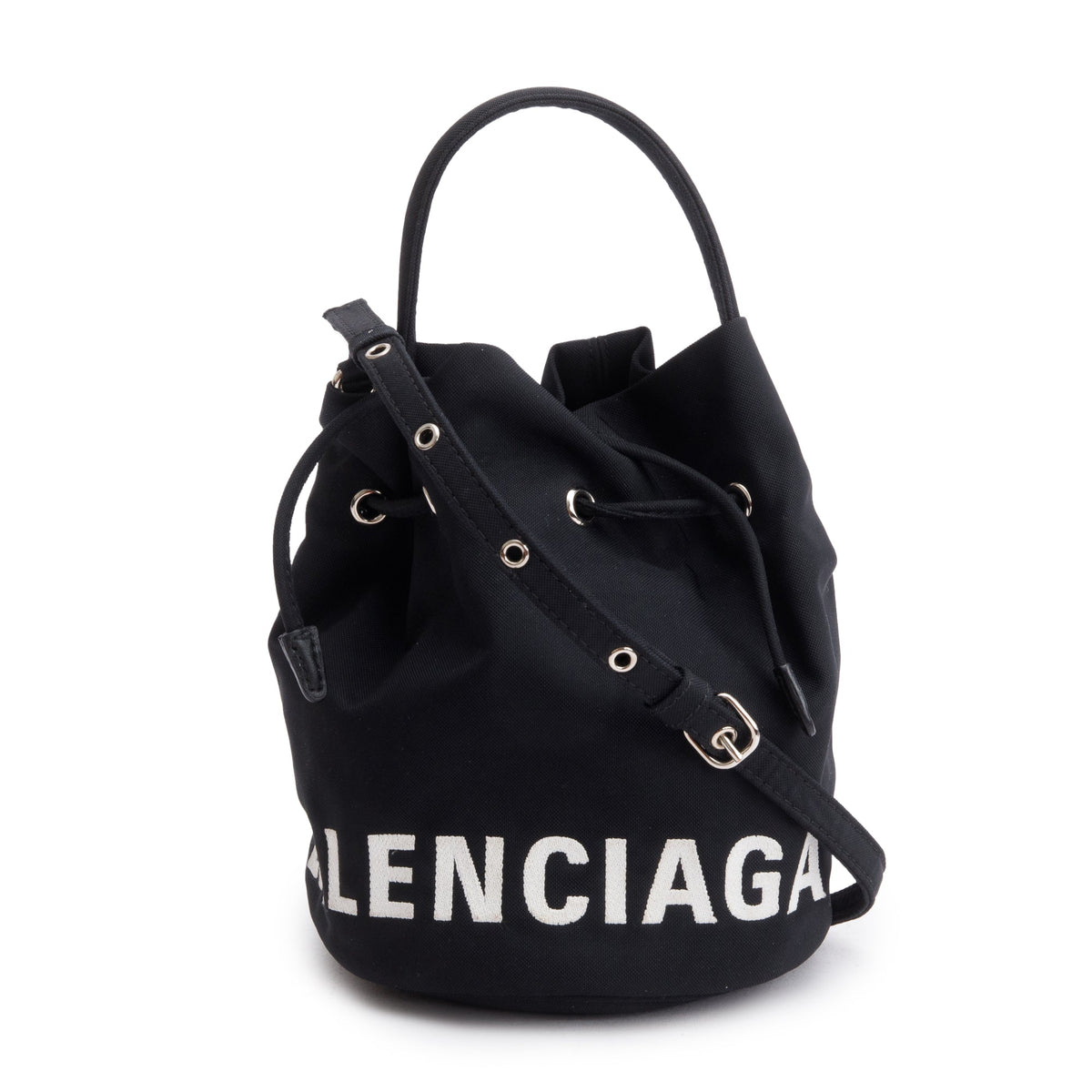 Balenciaga Black Nylon Wheel XS Drawstring Bucket Bag w/ Strap – OLIVER'S