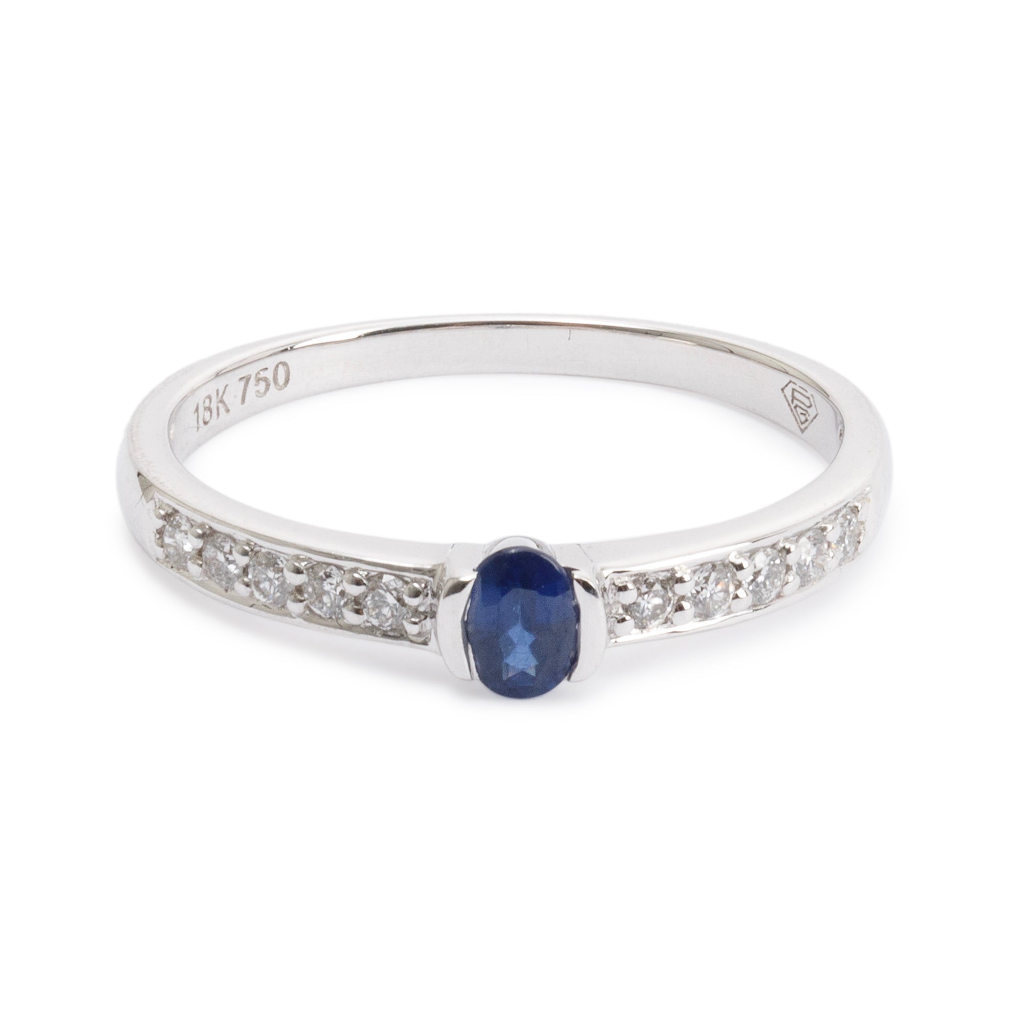 Birks 18k White Gold Sapphire & Diamond Ring w/ Box – OLIVER'S