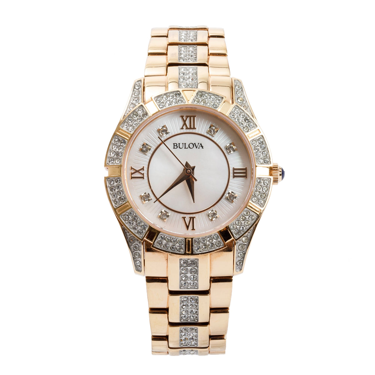 Bulova Rose Gold Plated Stainless Steel Crystal Accent 30.5 MM Quartz ...