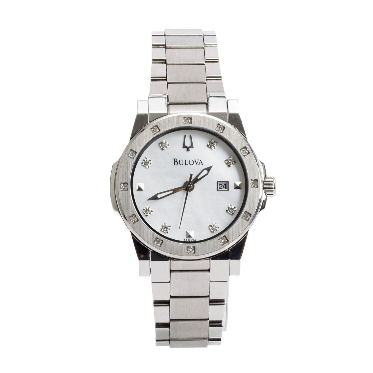 Bulova Stainless Steel Diamond Bezel Mother of Pearl Diamond Dial 30 M ...